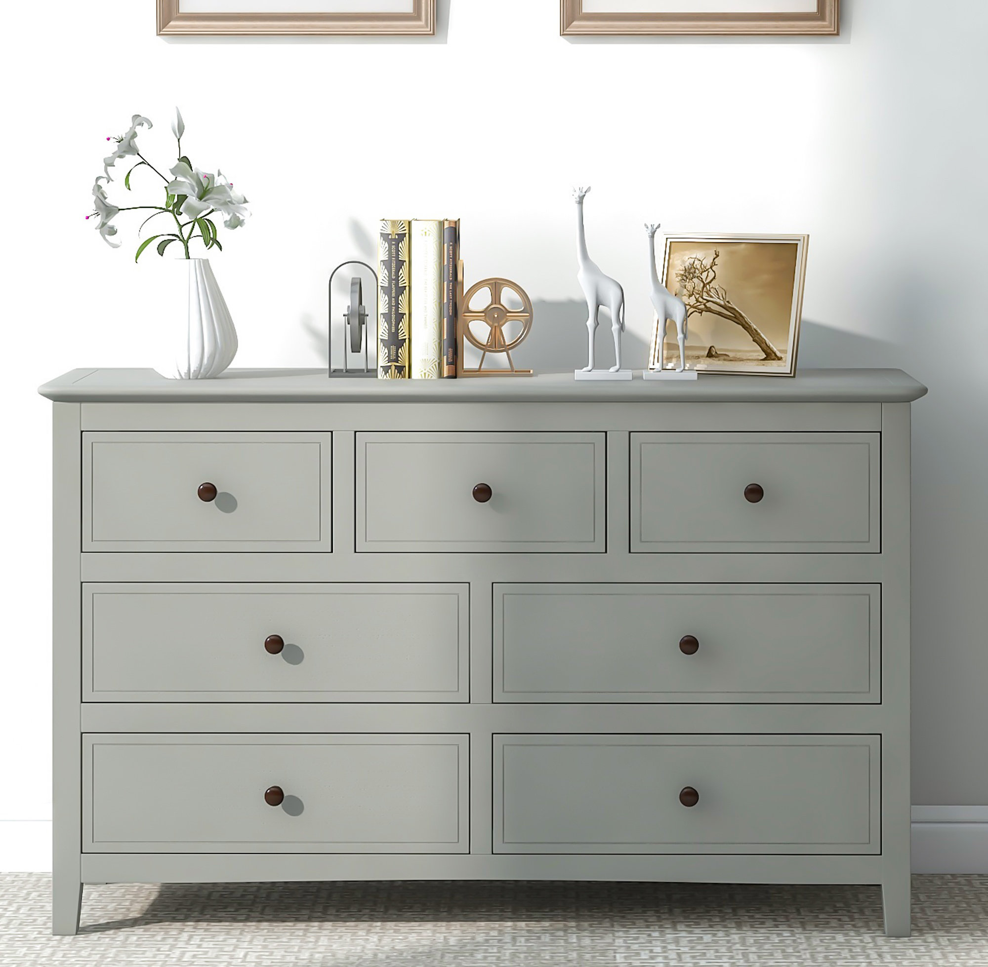 Latitude Run® 7 Drawers Solid Wood Dresser,Gray | Wayfair
