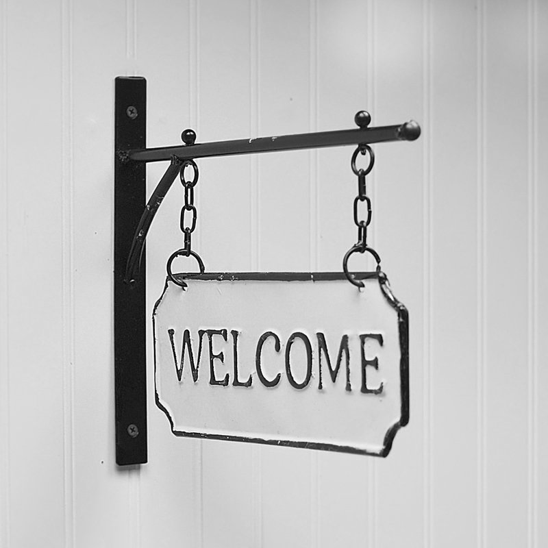 Trinx White Enamel 3D Hanging Welcome Wall Mount Metal Sign Front Porch ...