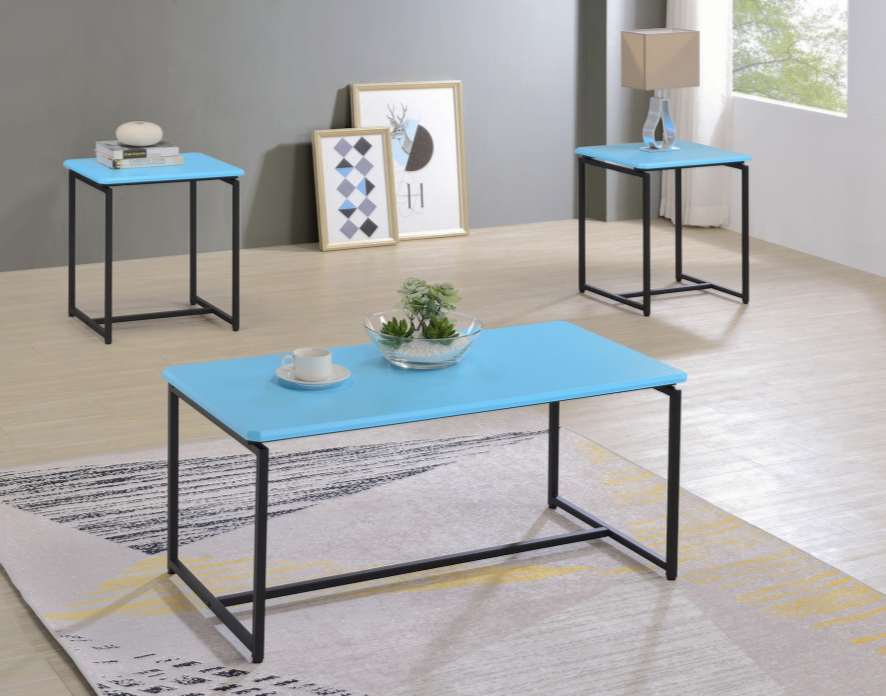 Ebern Designs GT 3 Piece Carbon Fiber Wrap Coffee Table End Table Set ...