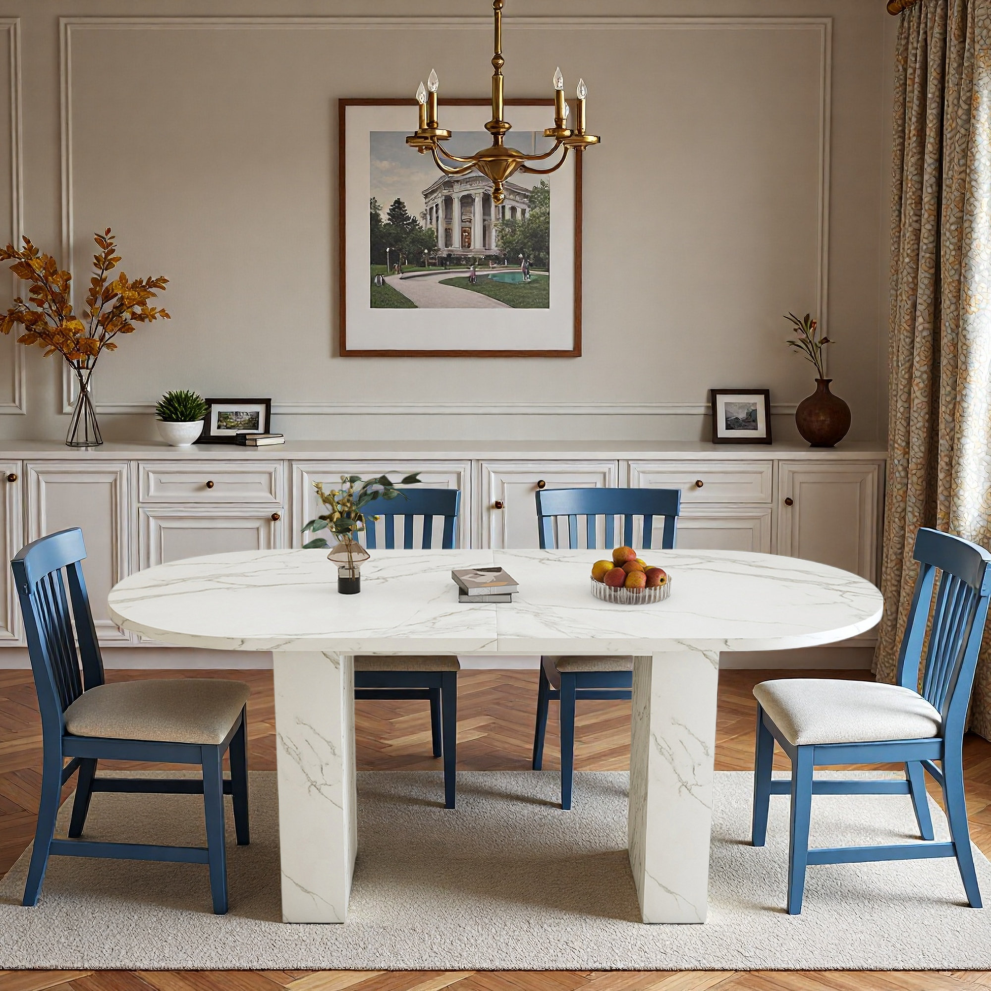 Wrought Studio Oval Dining Table With Marble Top And Sturdy Base ...