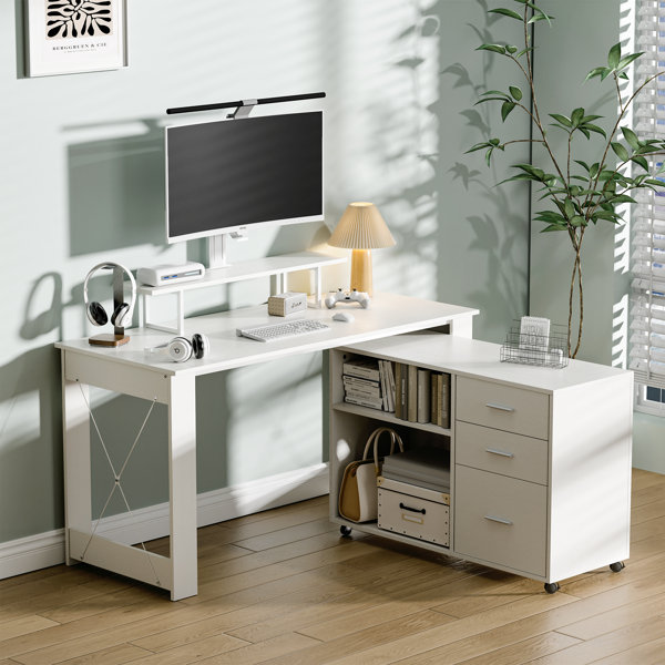 Latitude Run® Djerf 55" L-Shaped Wood Computer Desk Multi-Functional ...