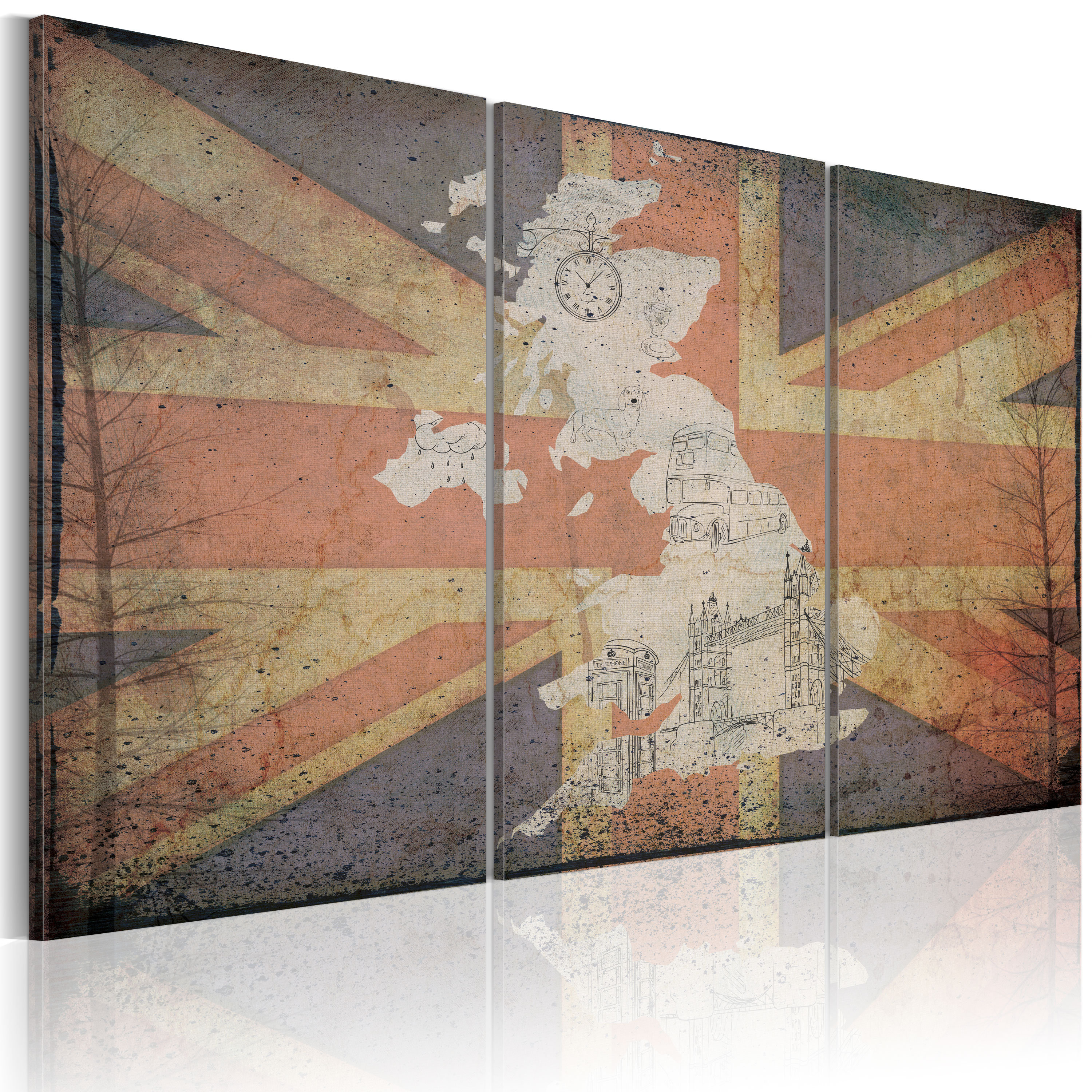East Urban Home Map of Great Britain - 3 Piece Wrapped Canvas Print ...