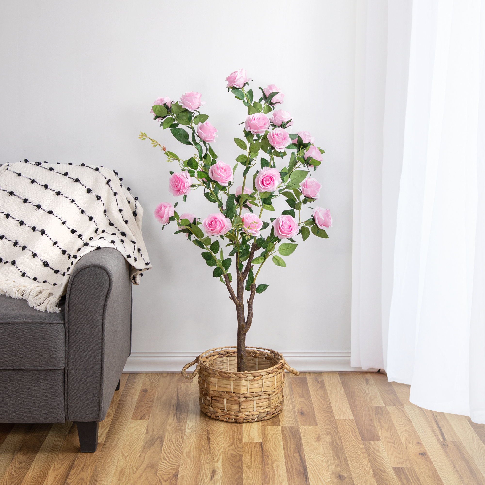 Northlight Seasonal 44" Potted Green and Pink Artificial Rose Garden ...