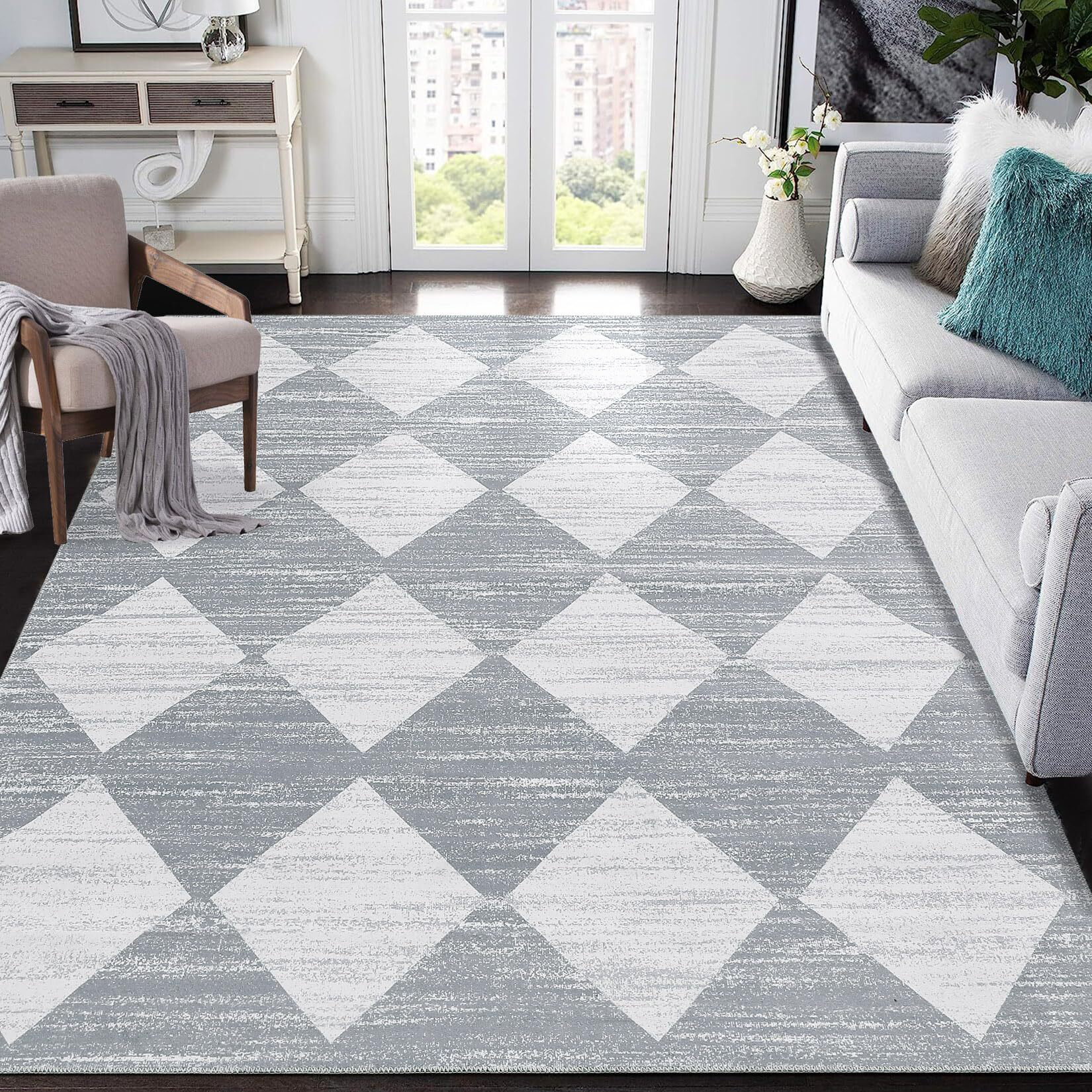 Latitude Run® 9X12 Area Rug Washable Rugs Large Checkered Rug Modern ...