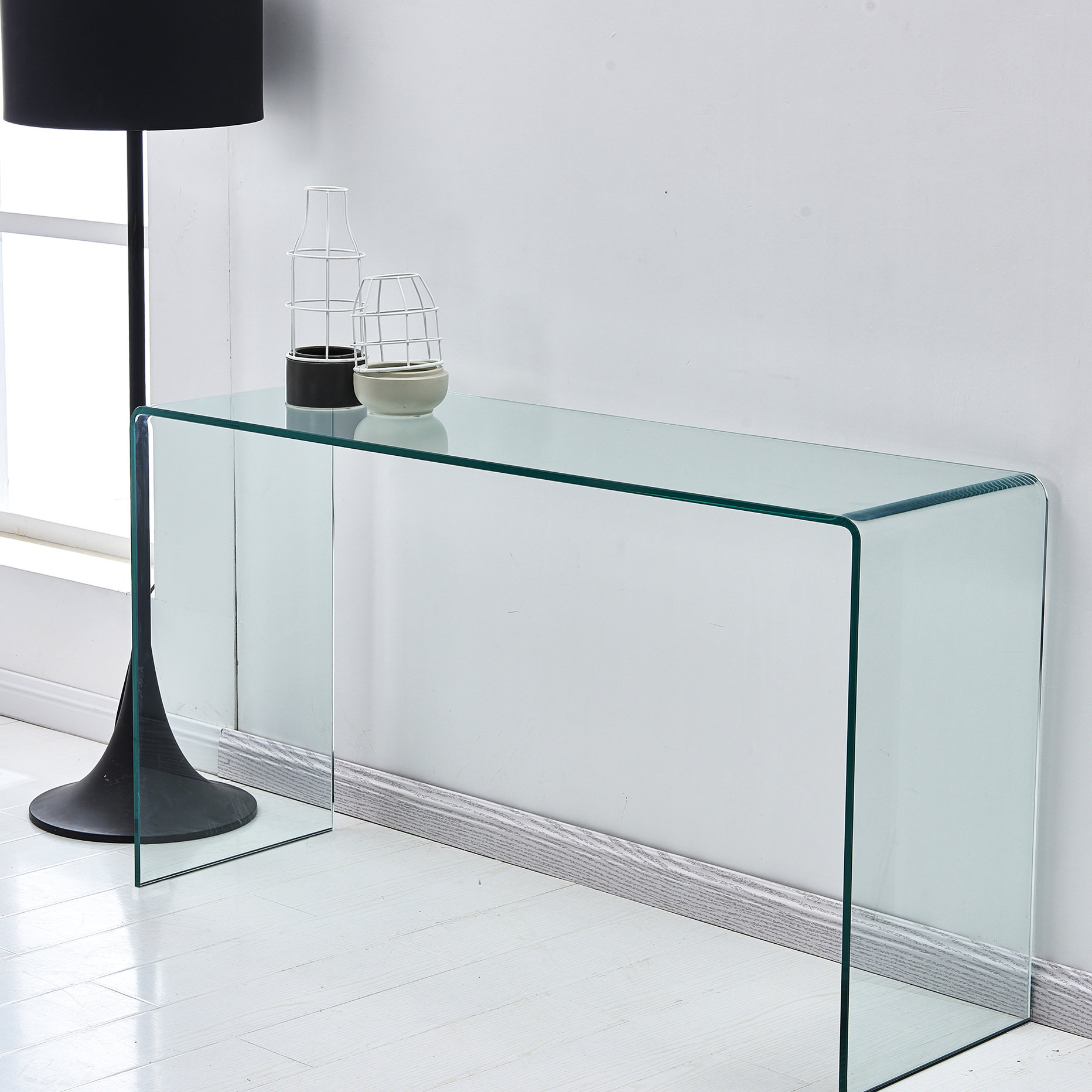 Wrought Studio™ Clear Console Table With Functional Design - Bent Glass ...