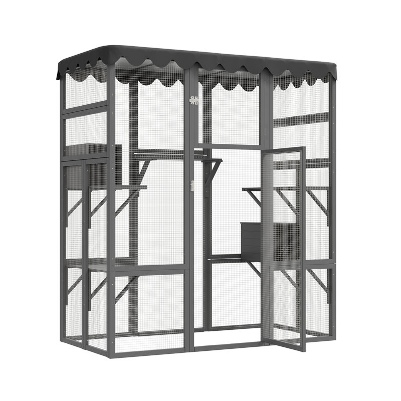 Tucker Murphy Pet™ Outdoor Wooden Cat Cage With Six Elevated Perches ...