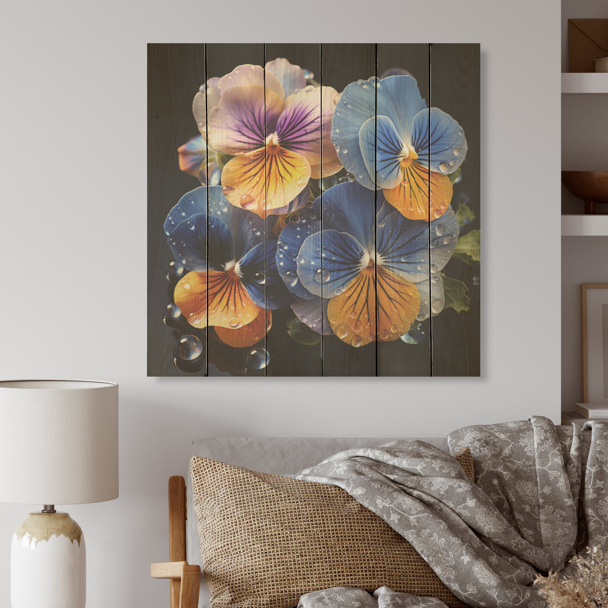 Winston Porter Blue And Yellow Magical Transparent Pansies - Pansies Wood Art On Natural Pine ...