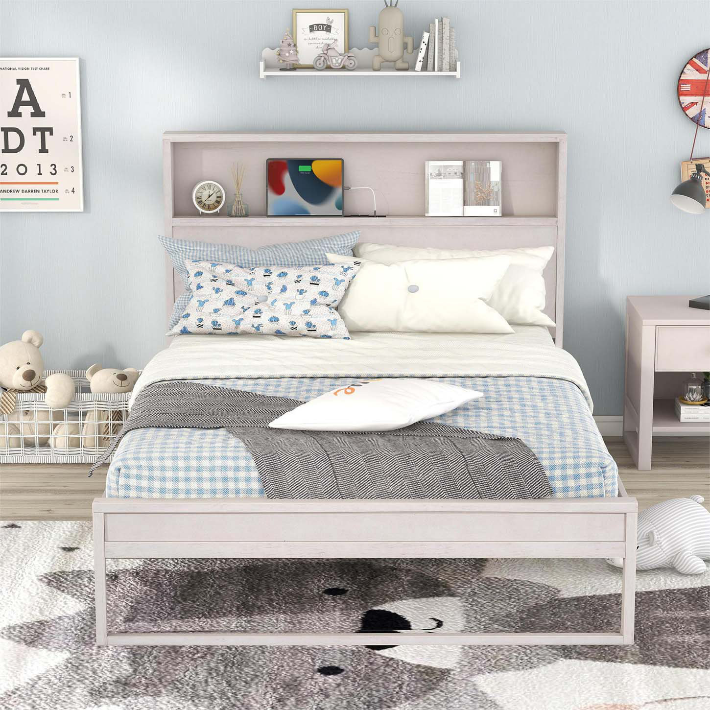 Ebern Designs Platform Bed With Storage Headboard, Sockets And Usb ...