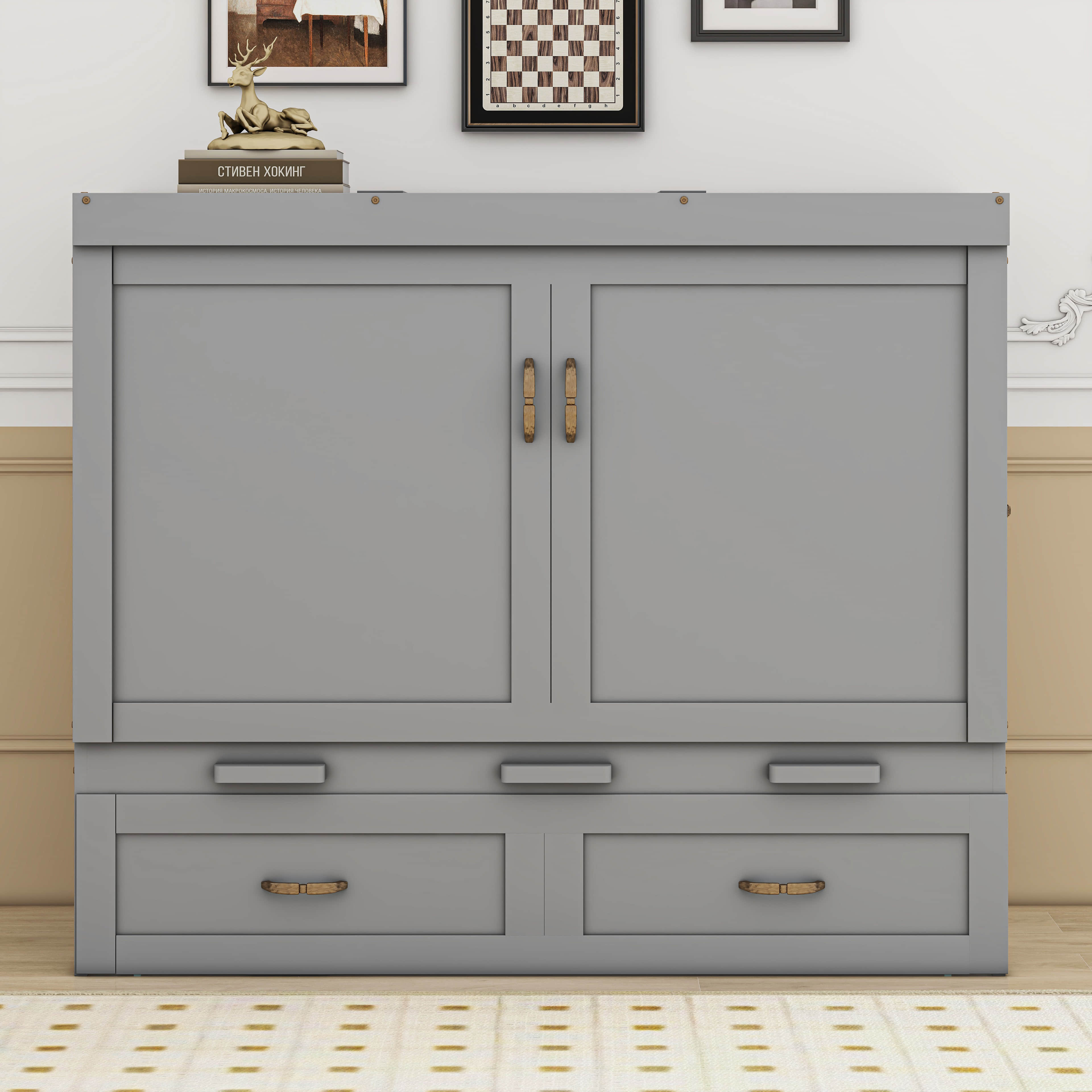 Cosmic Full Size Murphy Bed With USB Ports, Large Drawers And Metal ...