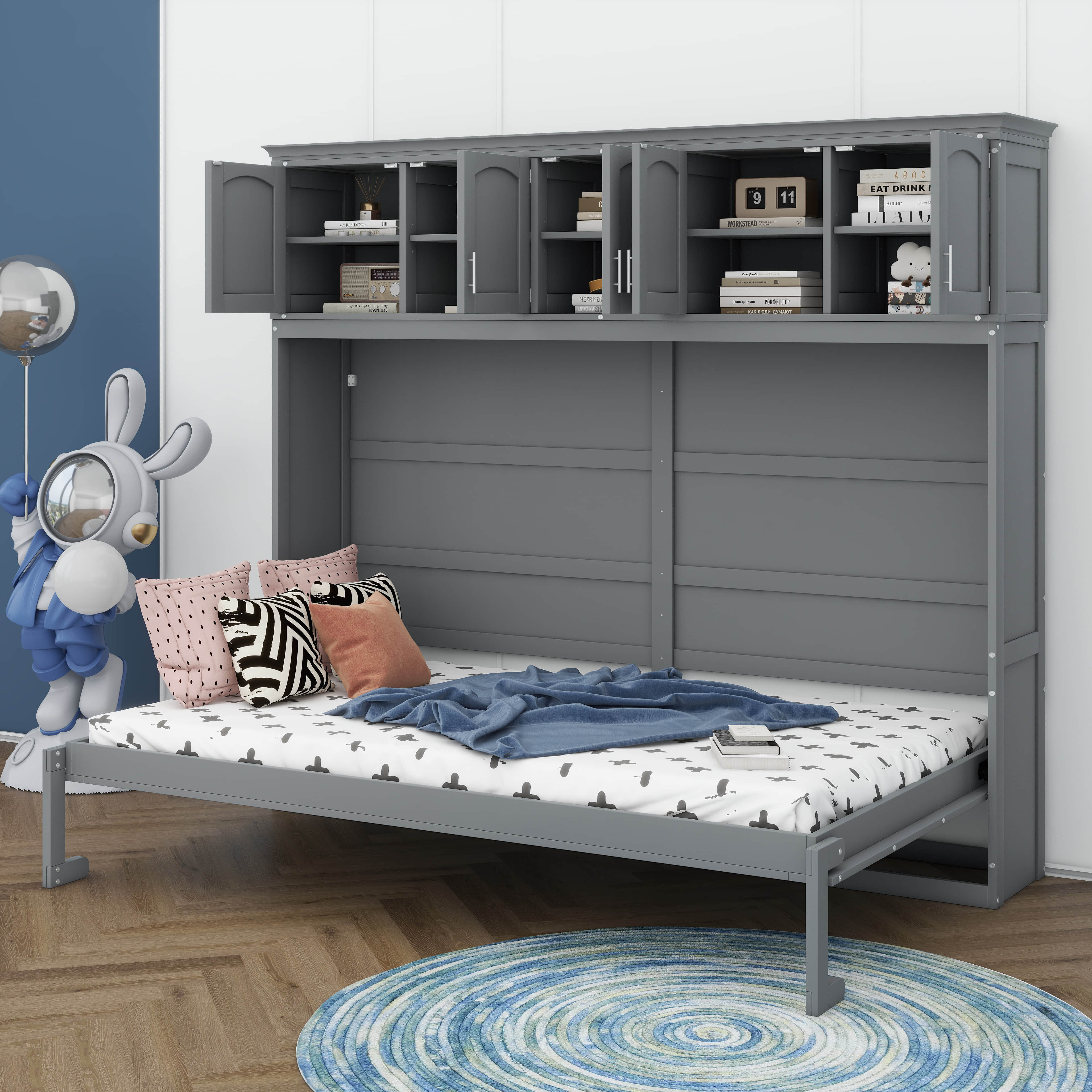 Red Barrel Studio® Murphy/Wall Bed With Overhead Storage Cabinets | Wayfair