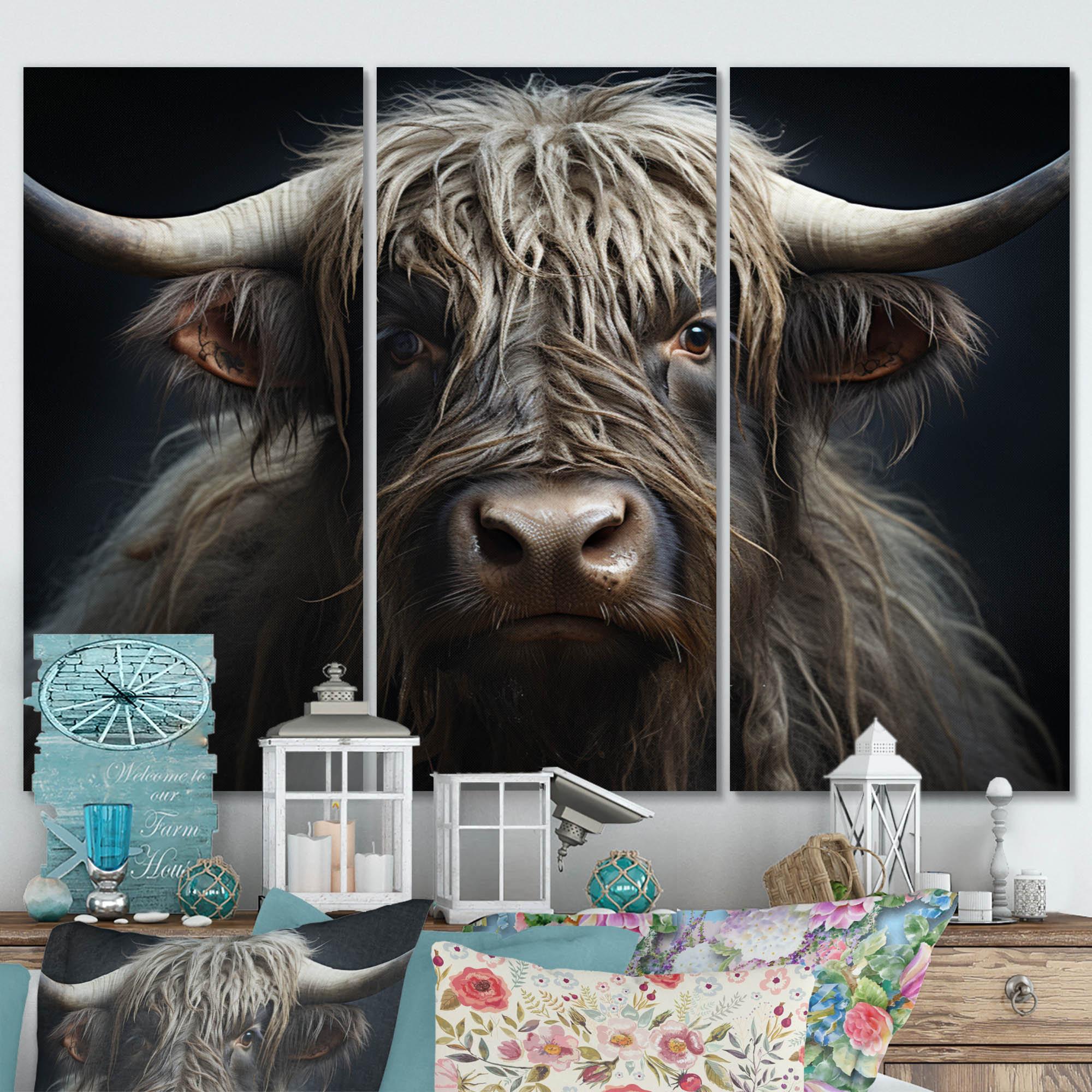 Union Rustic Black and White Yaks Portrait I - Animals Metal Wall Decor ...