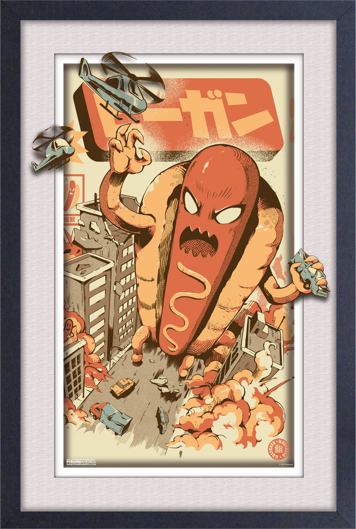 George Oliver Ilustrata- Hotdog Kaiju 11x17 Under Plexi Framed Poster ...