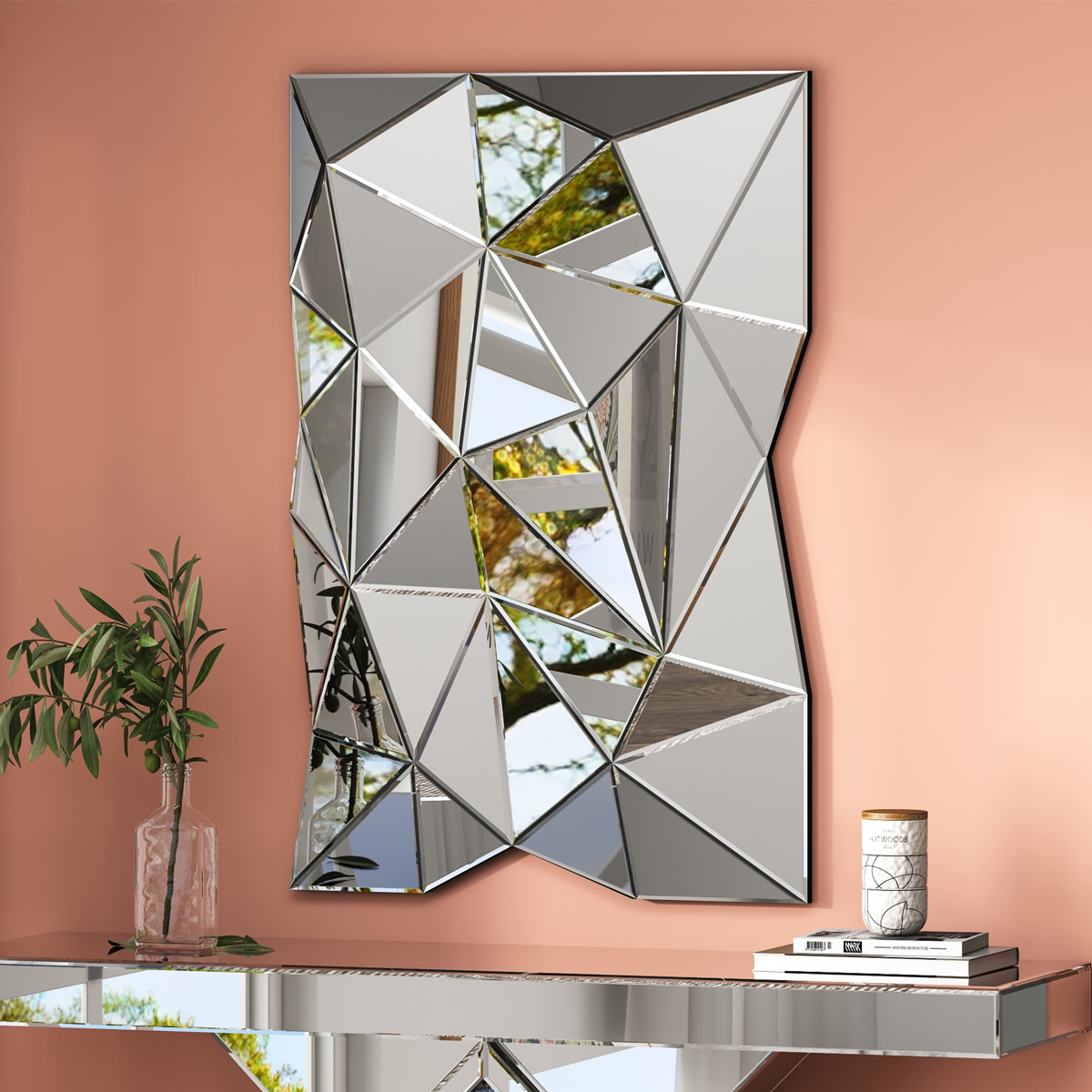 Everly Quinn Faustine Modern 3D Wall Mirror Irregular Triangle Accent ...