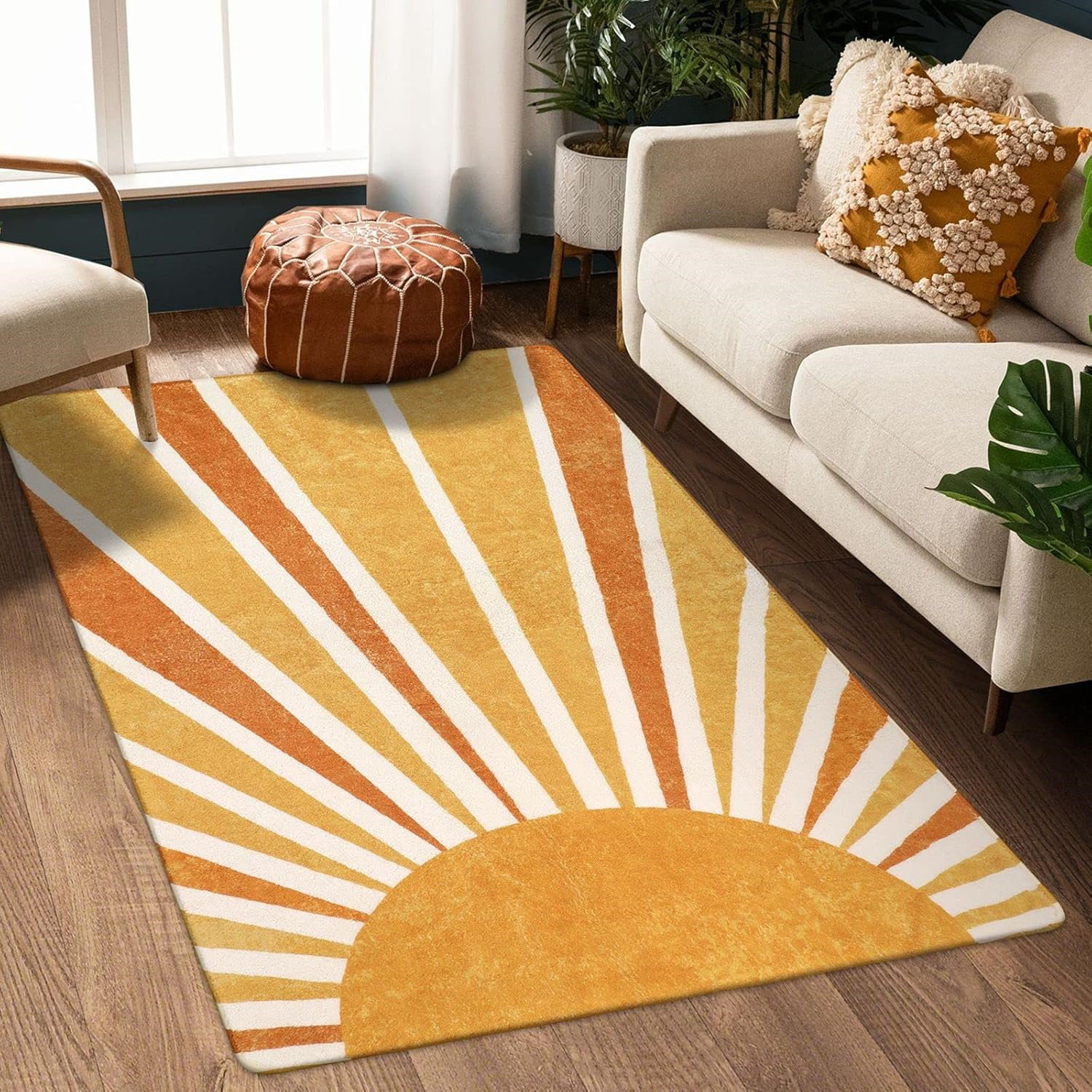 George Oliver Boho Sun Print Area Rug - 3X5 Small Washable Rug Modern ...