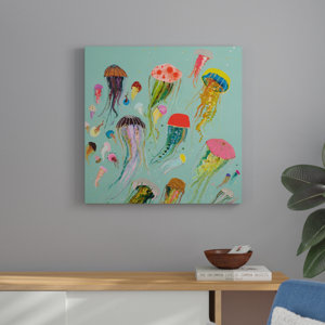 Ebern Designs " Floating Jellyfish Aqua " by Eli Halpin on Canvas ...