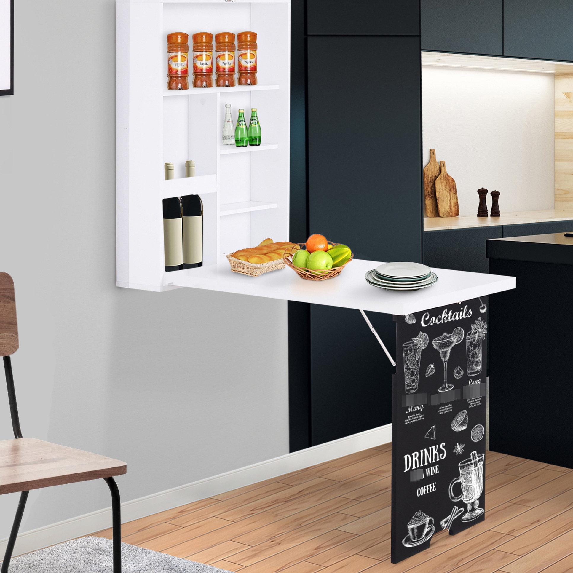 Ebern Designs White Foldable Desk With Blackboard And Storage, For A ...