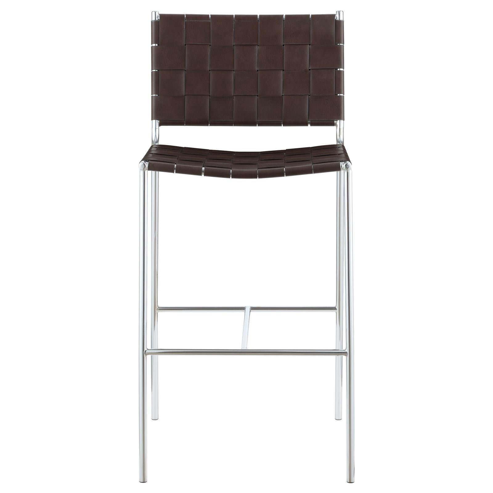 Ivy Bronx Adelaide Brown/Chrome Upholstered Bar Stool with Open Back ...
