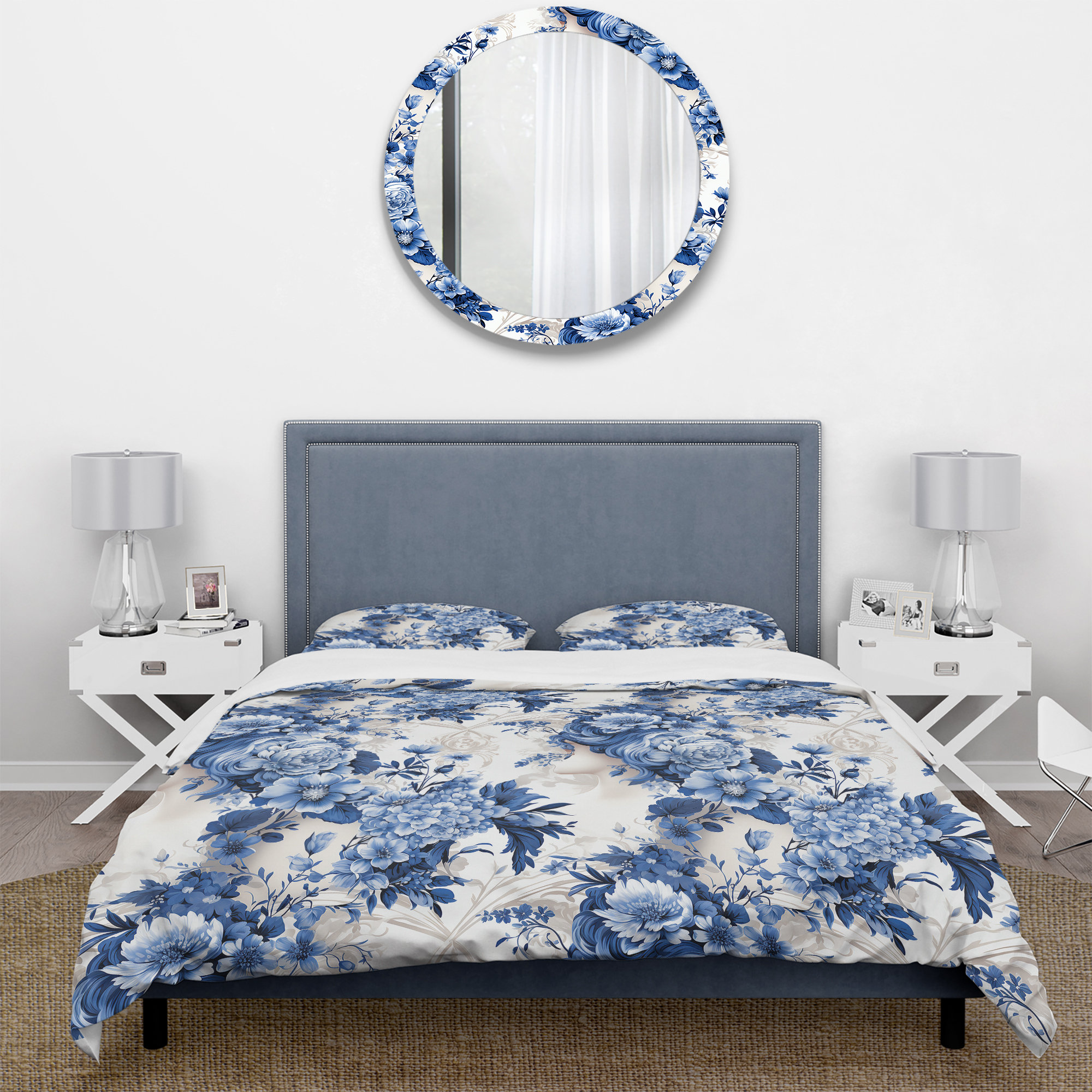 Design Art Cobalt Blue Cameo Cameo Victorian Pattern Bedding | Wayfair