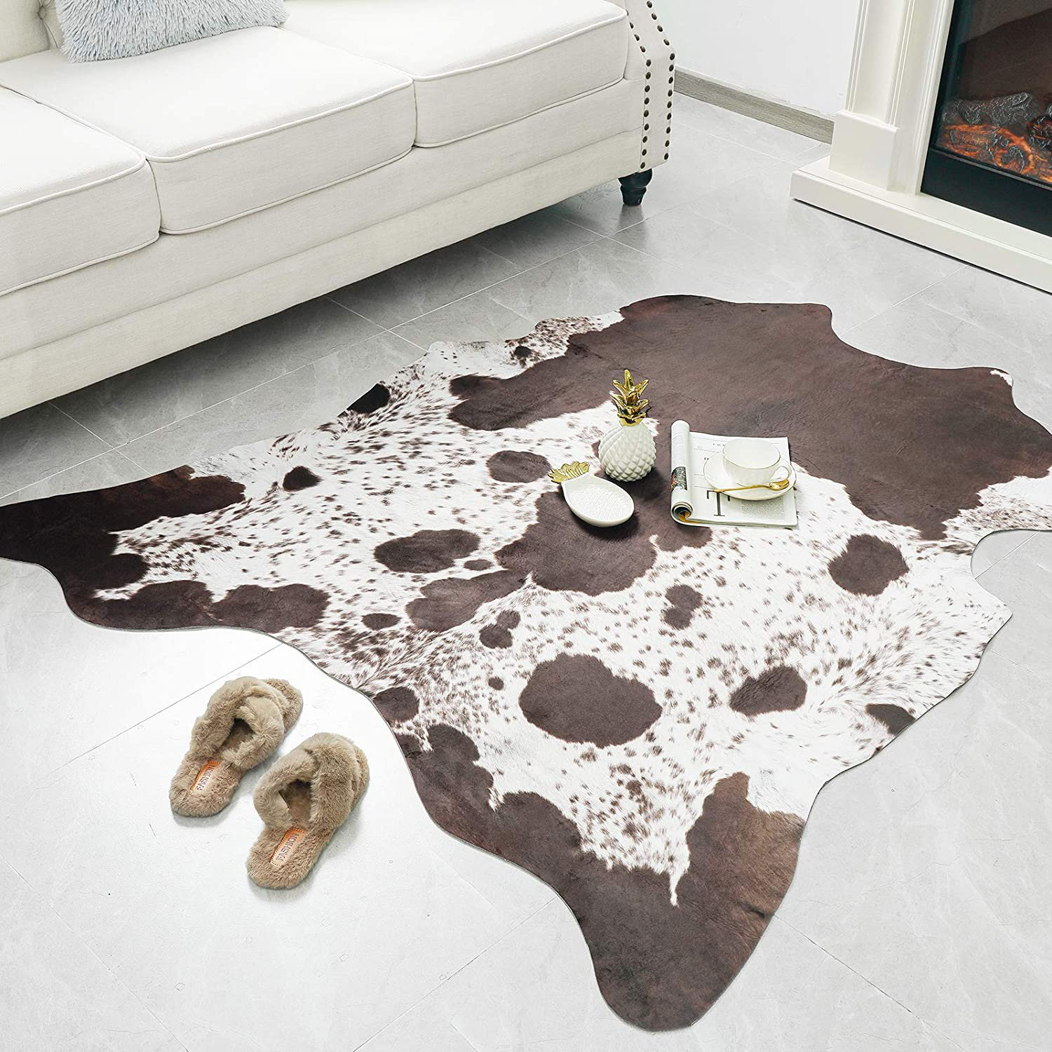 Gracie Oaks Ganote Animal Print Faux Cowhide Brown Area Rug & Reviews ...