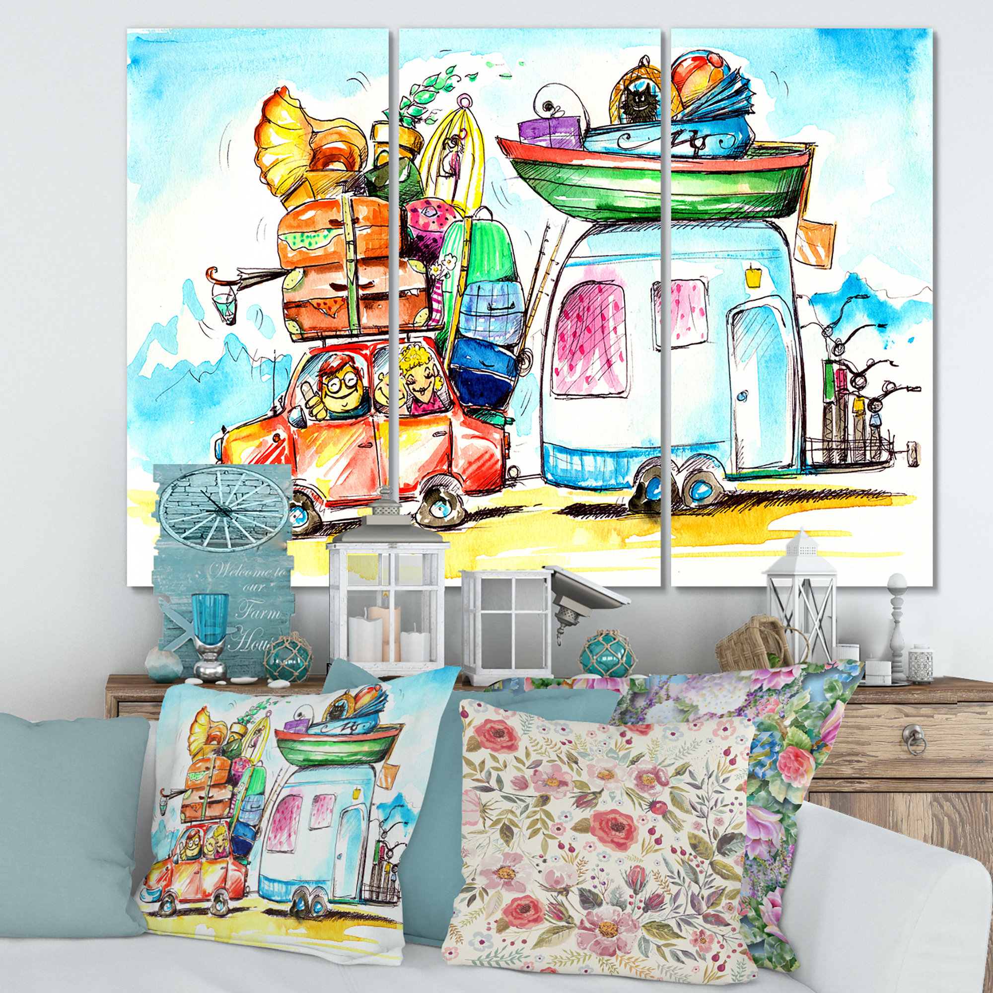 East Urban Home Family Travel With Caravans - 3 Piece Print | Wayfair