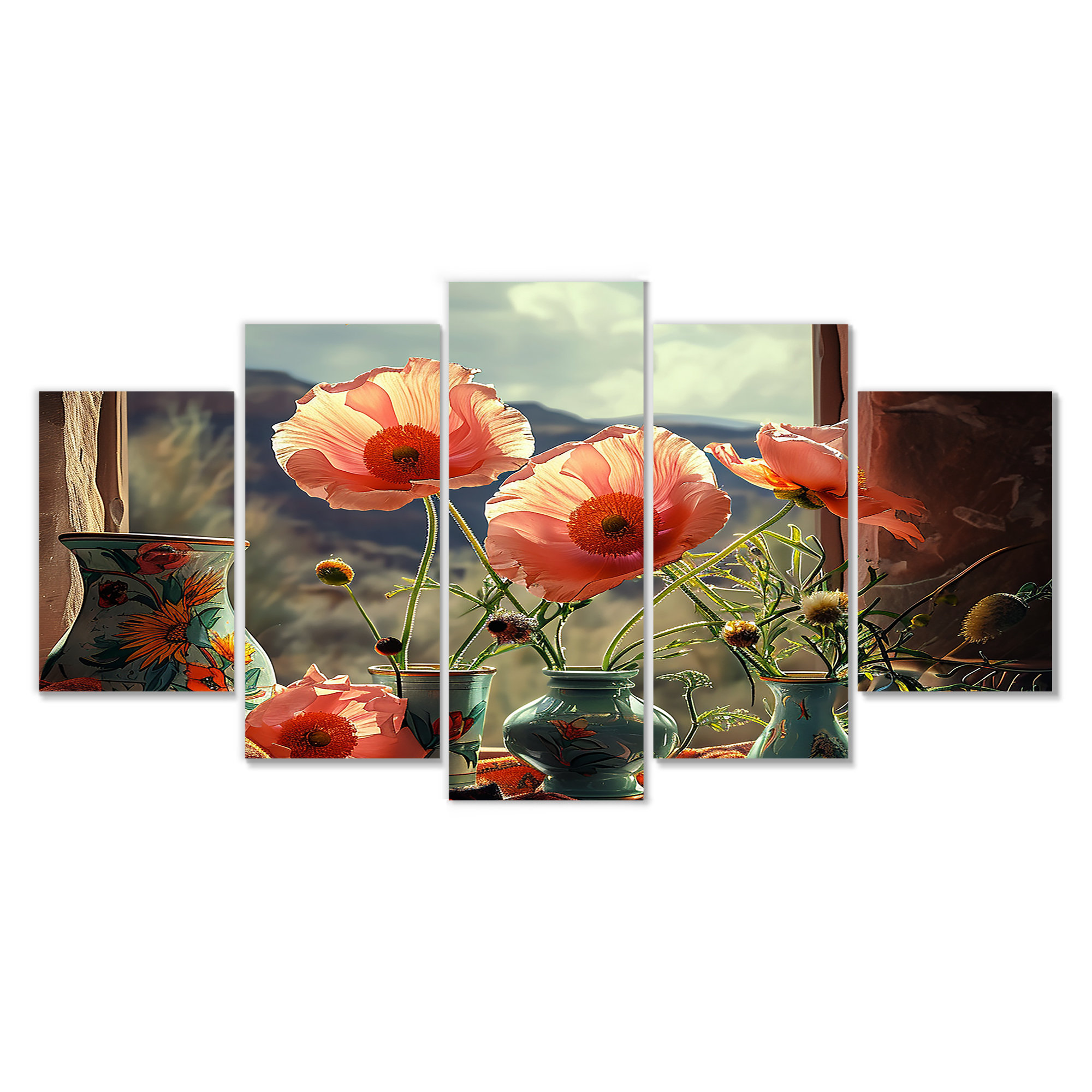Lark Manor™ Red Poppies Blue Vase Window View - Poppy Wall Art Decor 5 ...