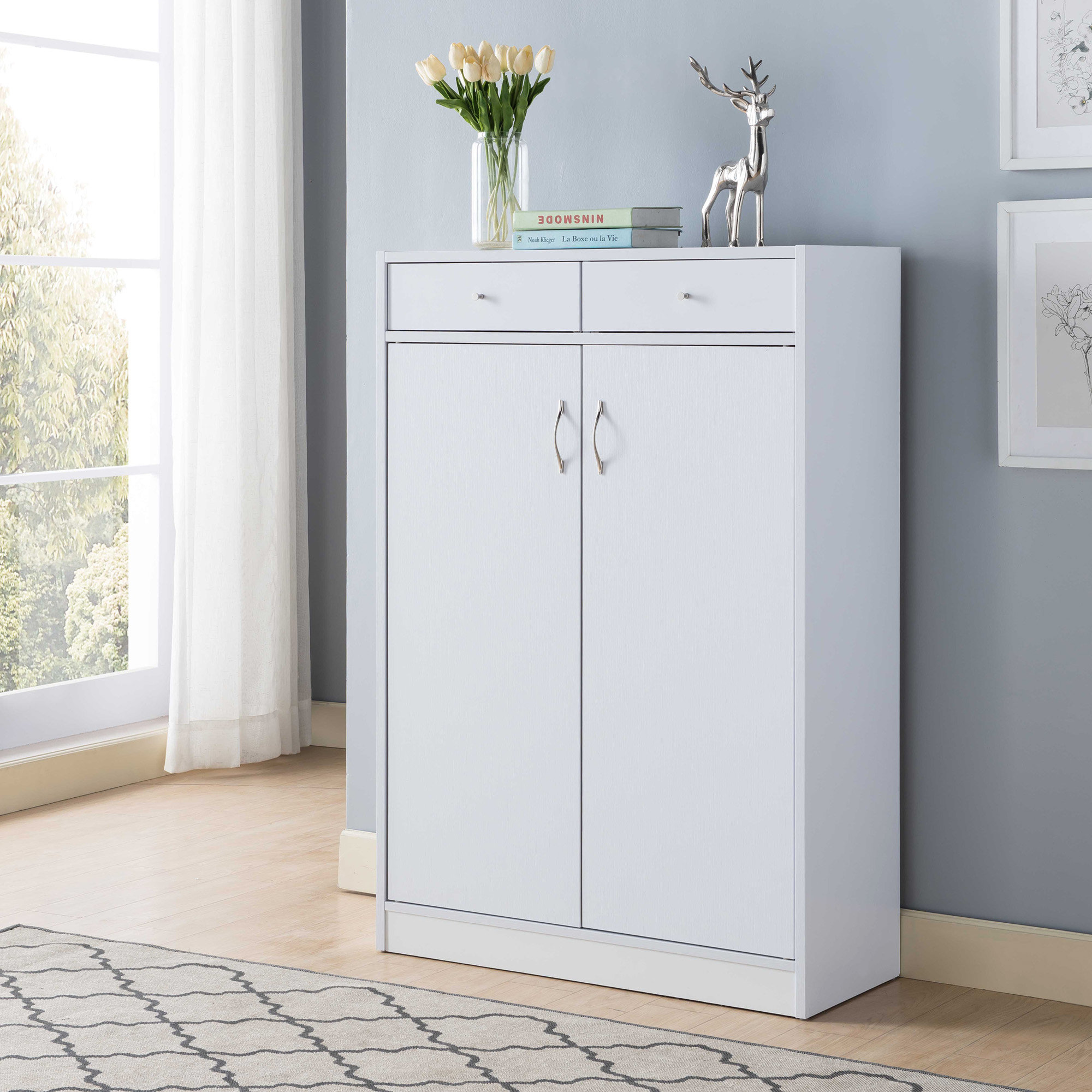 Lark Manor™ White Shoe Storage Cabinet with Fives Shelves, Two Drawers ...