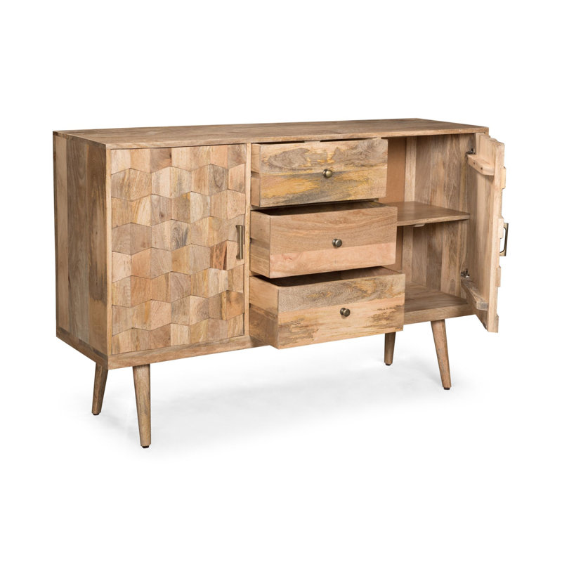 Union Rustic Westra Mid-Century Modern Mango Wood 3 Drawer Sideboard ...