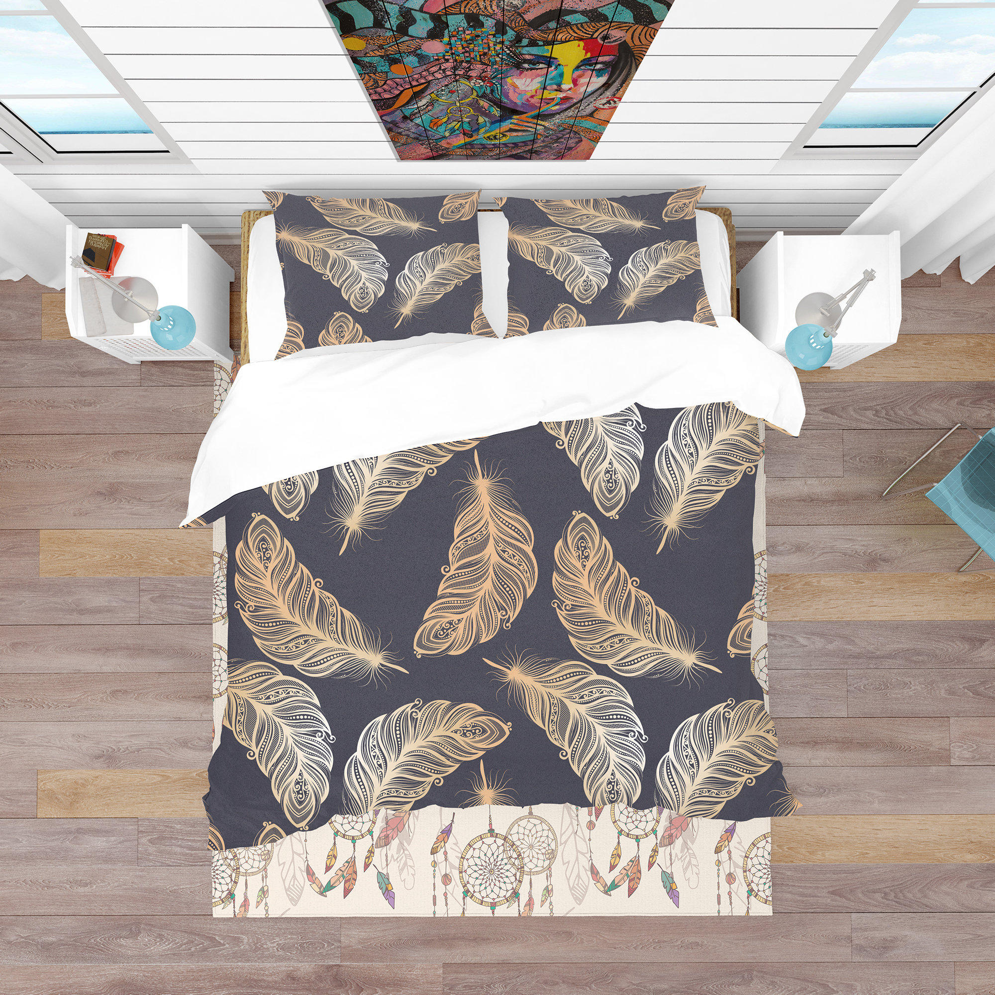 Design Art Pattern with Feathers - Modern Abstract Duvet Cover Set ...