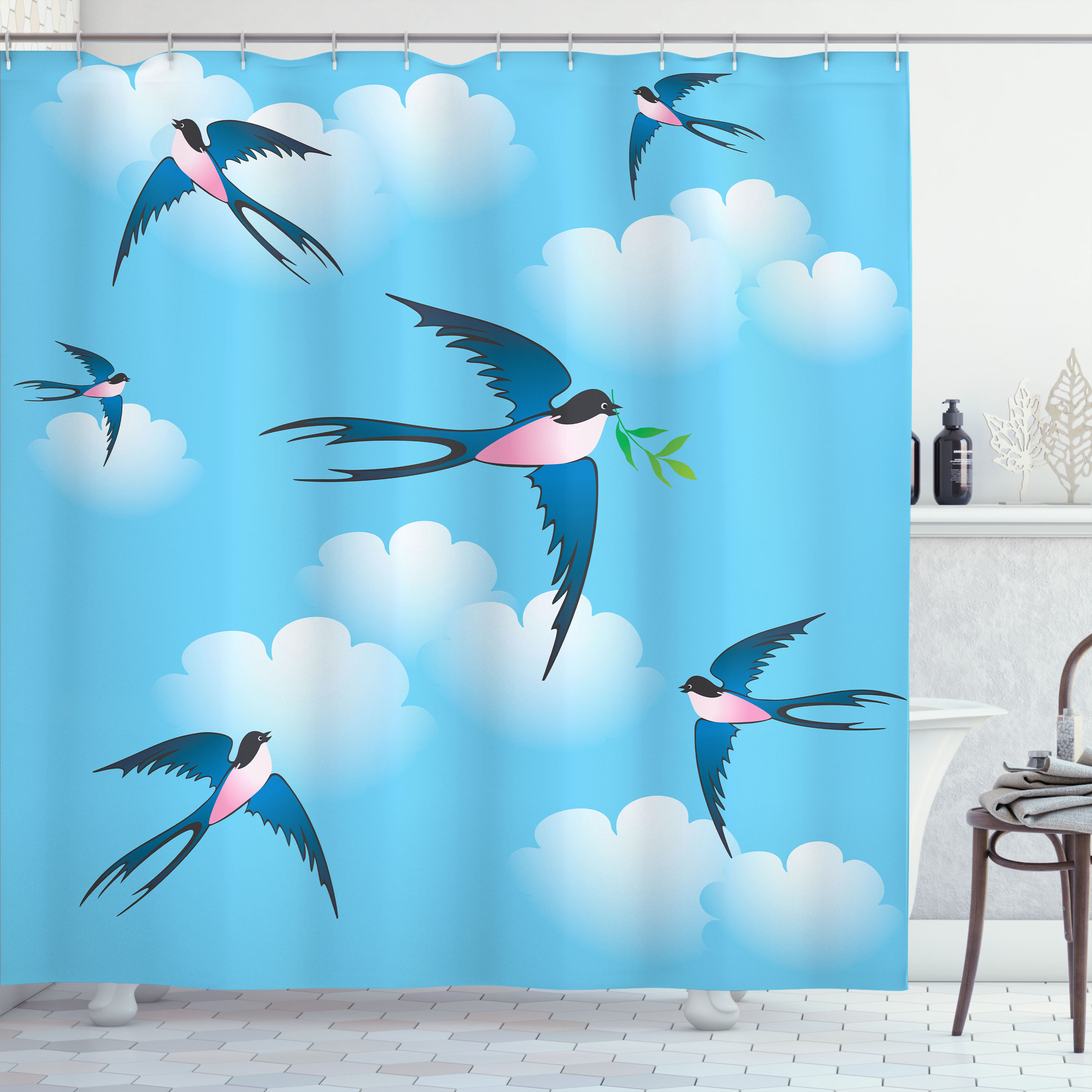 Dakota Fields Birds Shower Curtain Hirundo Atrocaerulea Multicolor ...