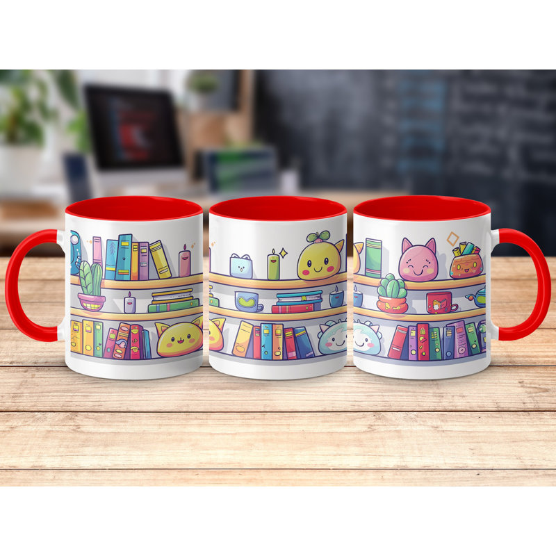 East Urban Home Kids Drawing Style 11oz Accent Mugs – White Ceramic ...