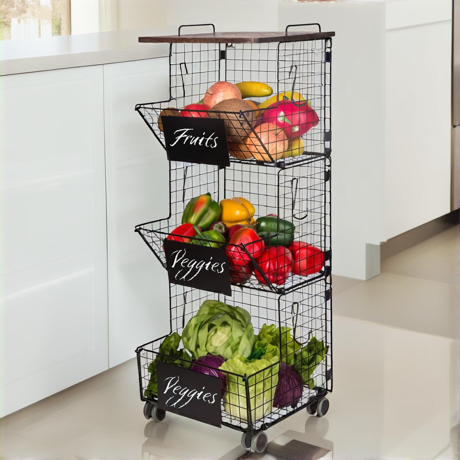 17 Stories 3 Tier Fruit Basket Stand For Kitchen Floor & Pantry ...
