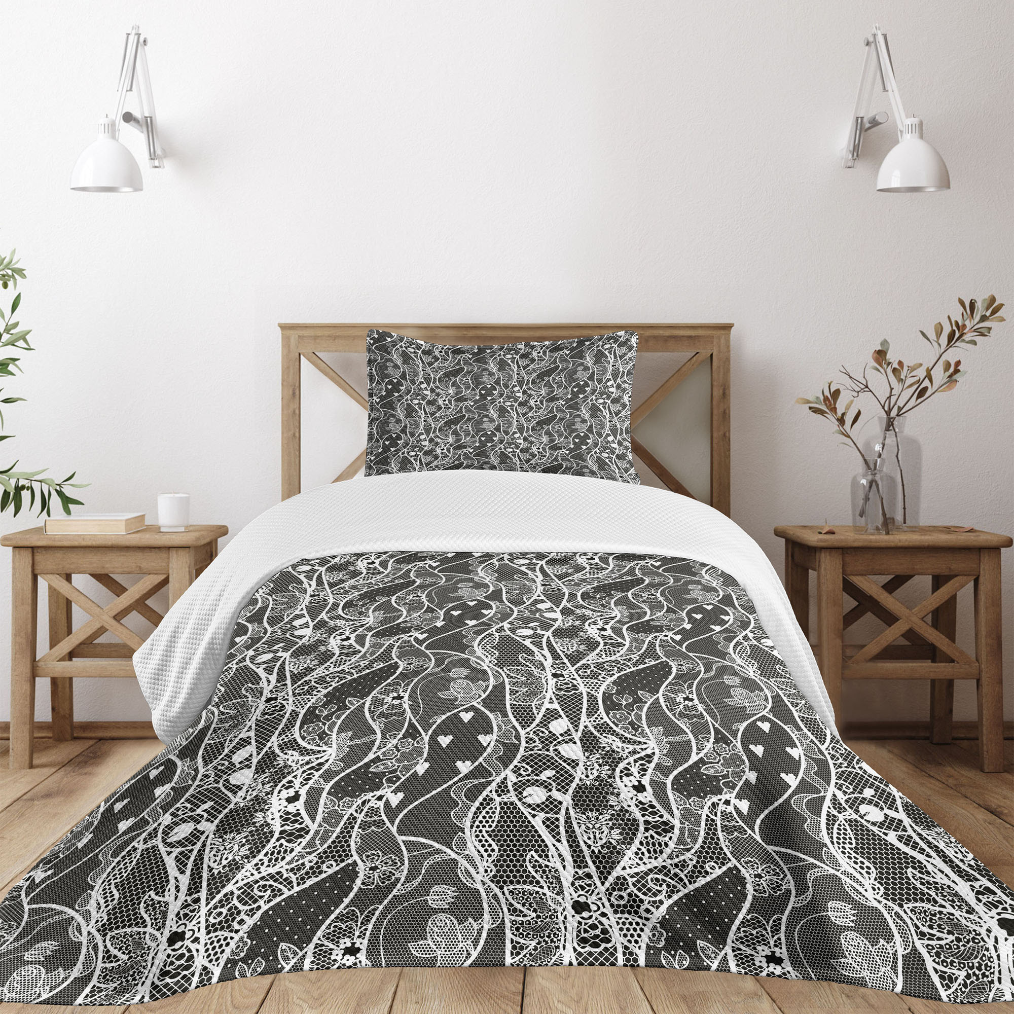 Ambesonne Ambensonne Gothic Bedspread Vintage Roses Black White | Wayfair