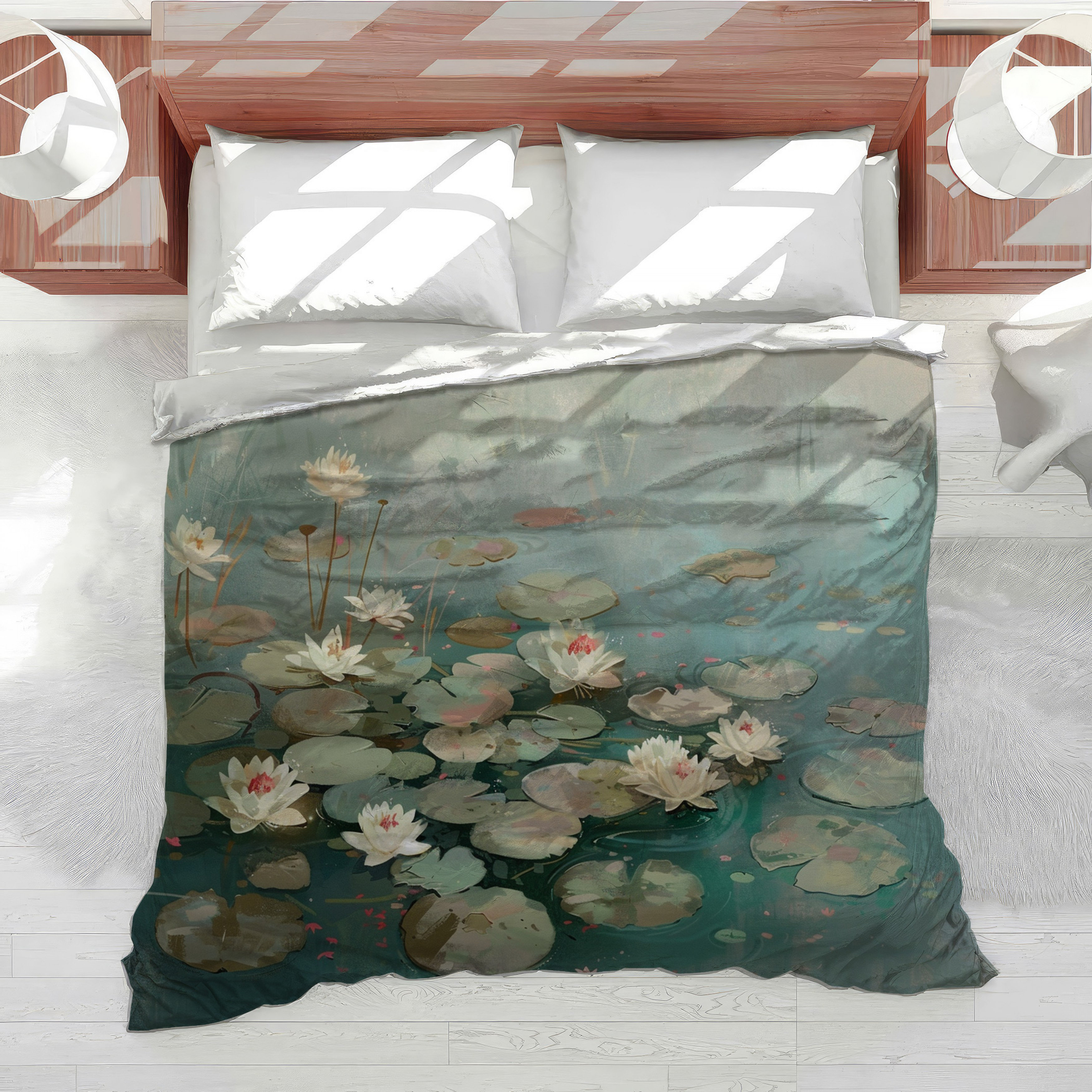 VisionDecor Pond Bedding Nature Comforter Water Lilies | Wayfair