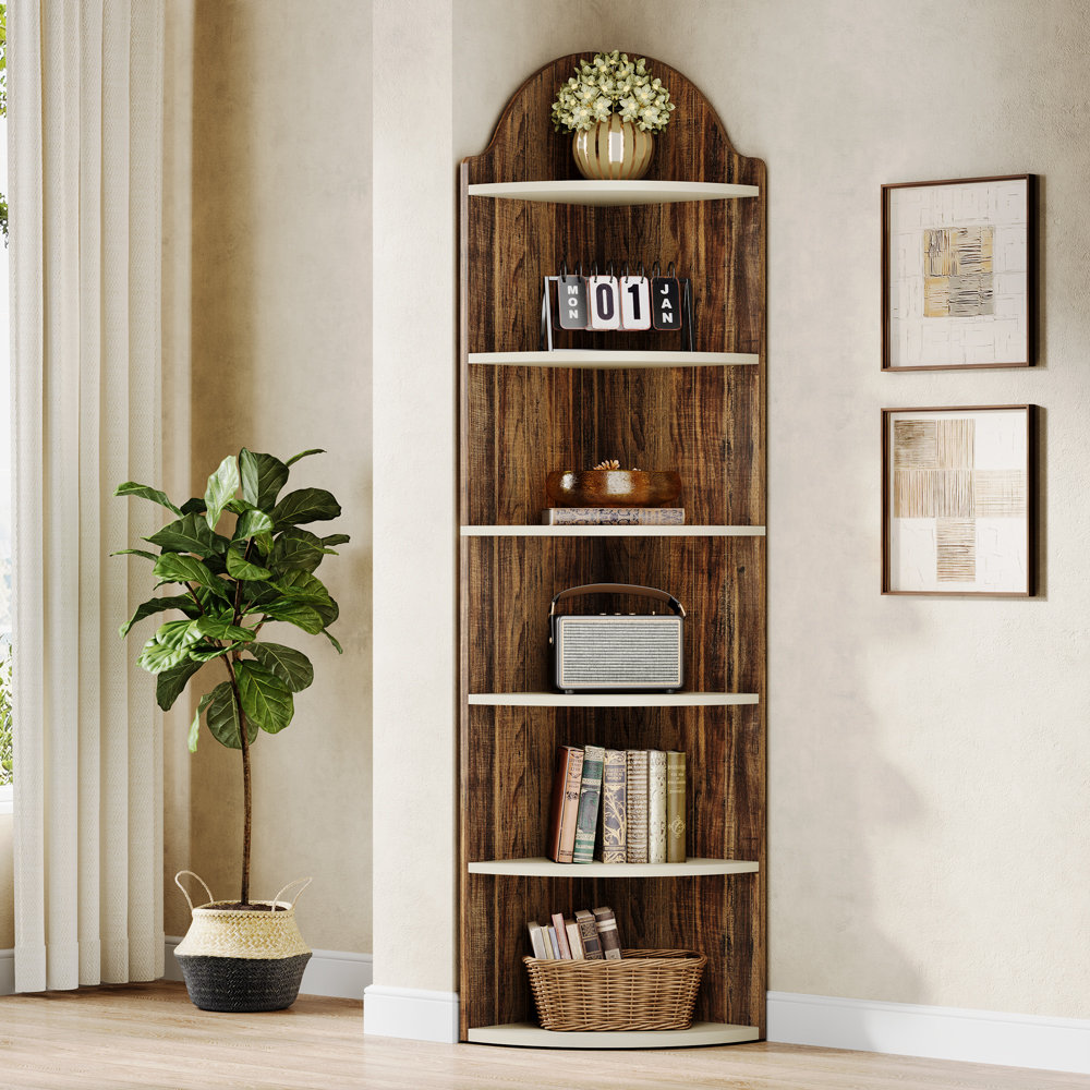 Millwood Pines 70.9-Inch Tall Corner Bookshelf, 6-Tier Corner Shelf ...