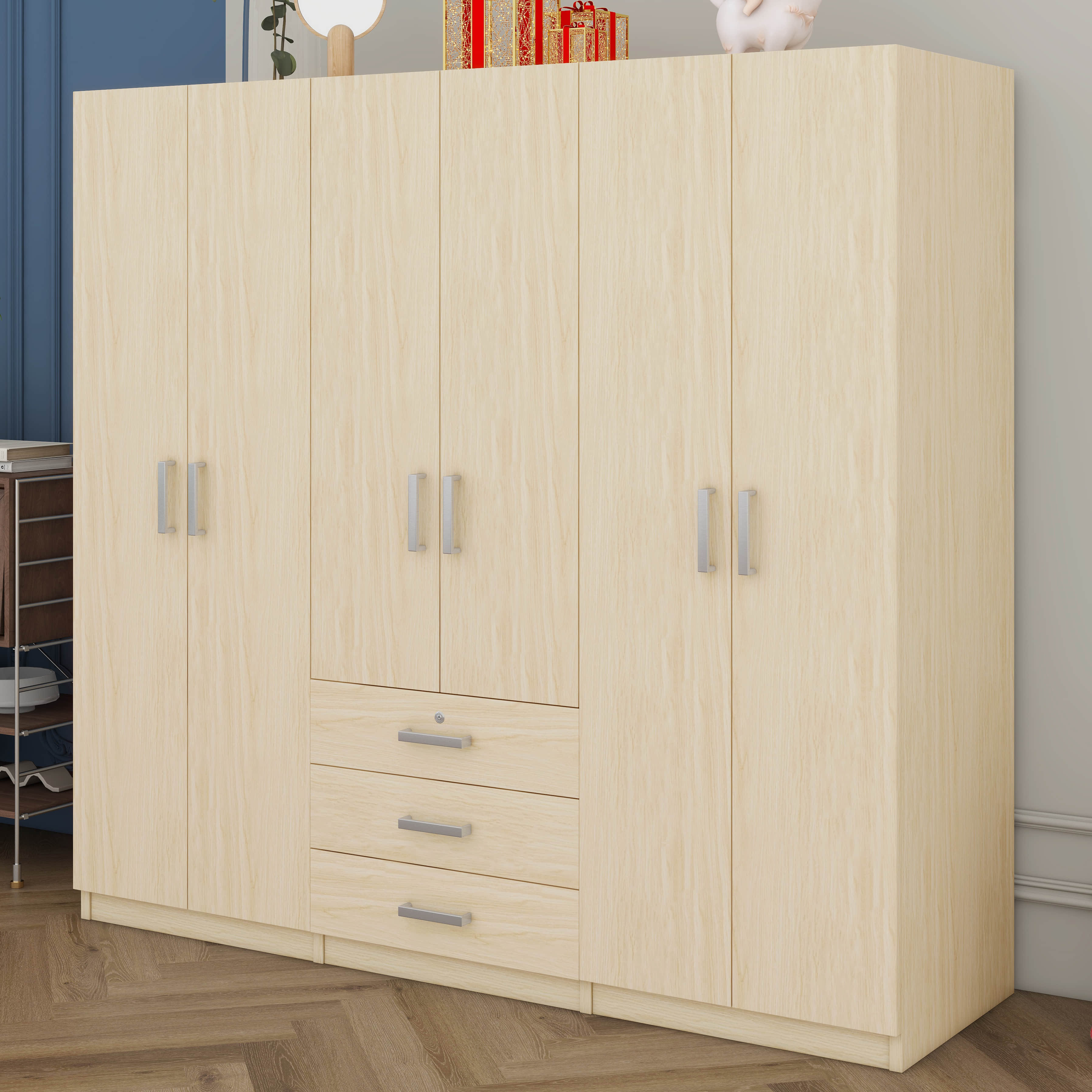 Hokku Designs 6-Doors Wooden Wardrobe With Big 3 Drawers, Wooden ...