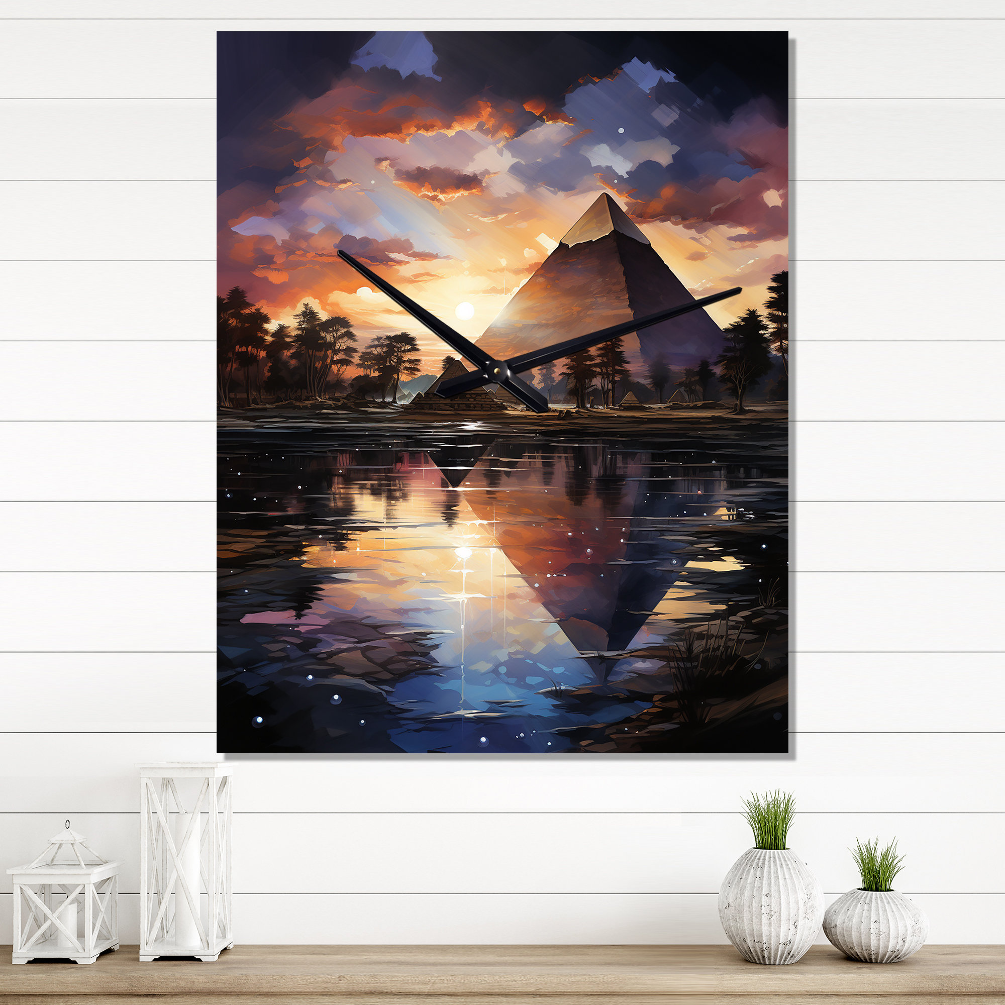 Design Art Egypt Mystical Pyramids - Egypt Mid Century Wall Clock ...