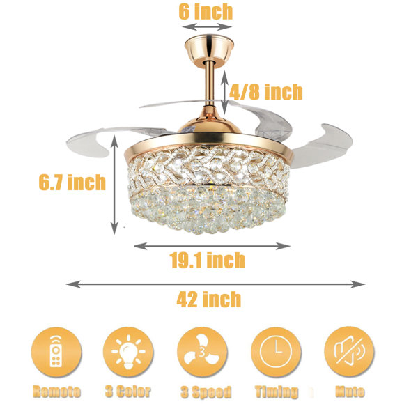 House of Hampton® 42'' Dericka 4-Blade LED Crystal Chandelier Ceiling ...