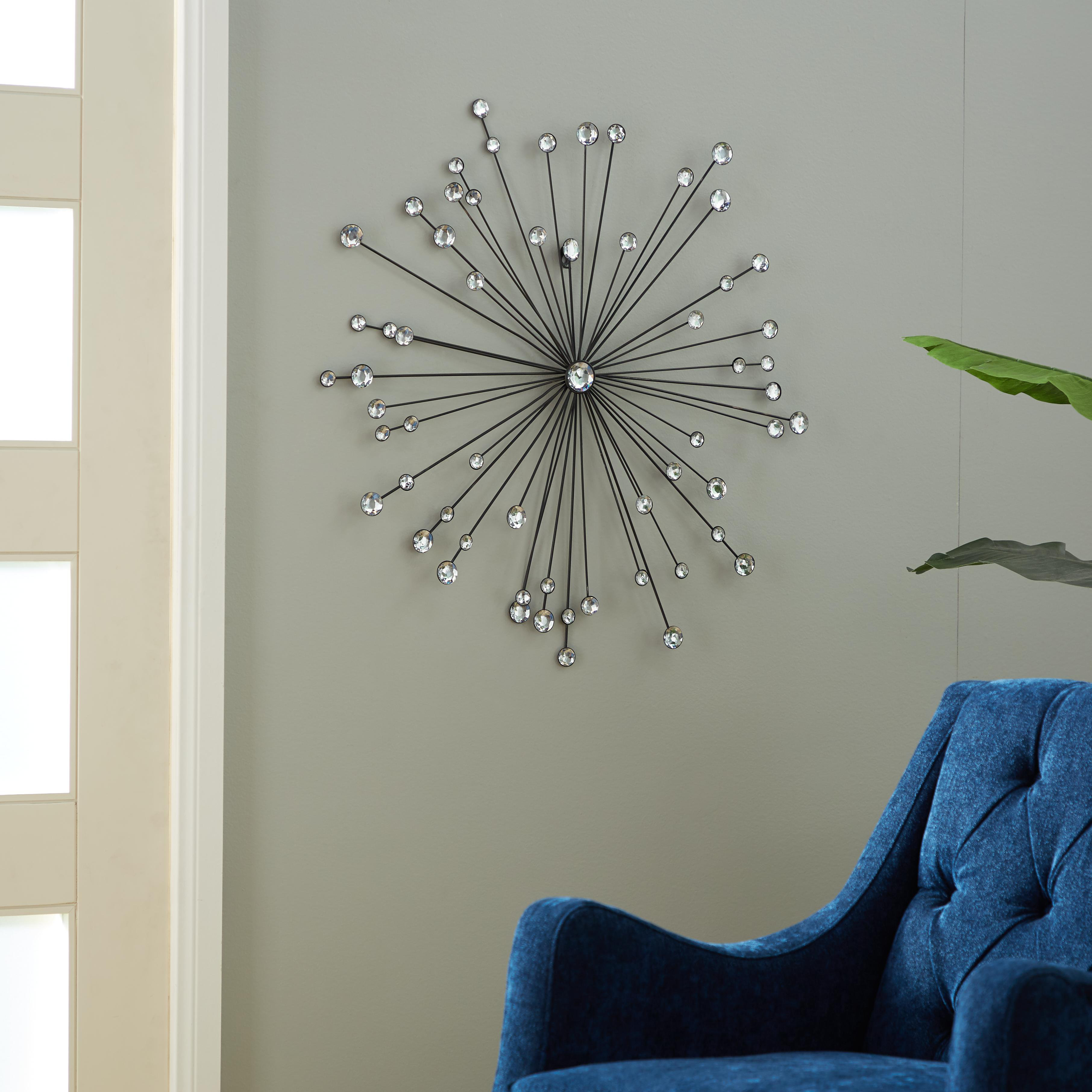 Mercer41 Metal Starburst Black Wall Decor with Crystal Embellishments ...