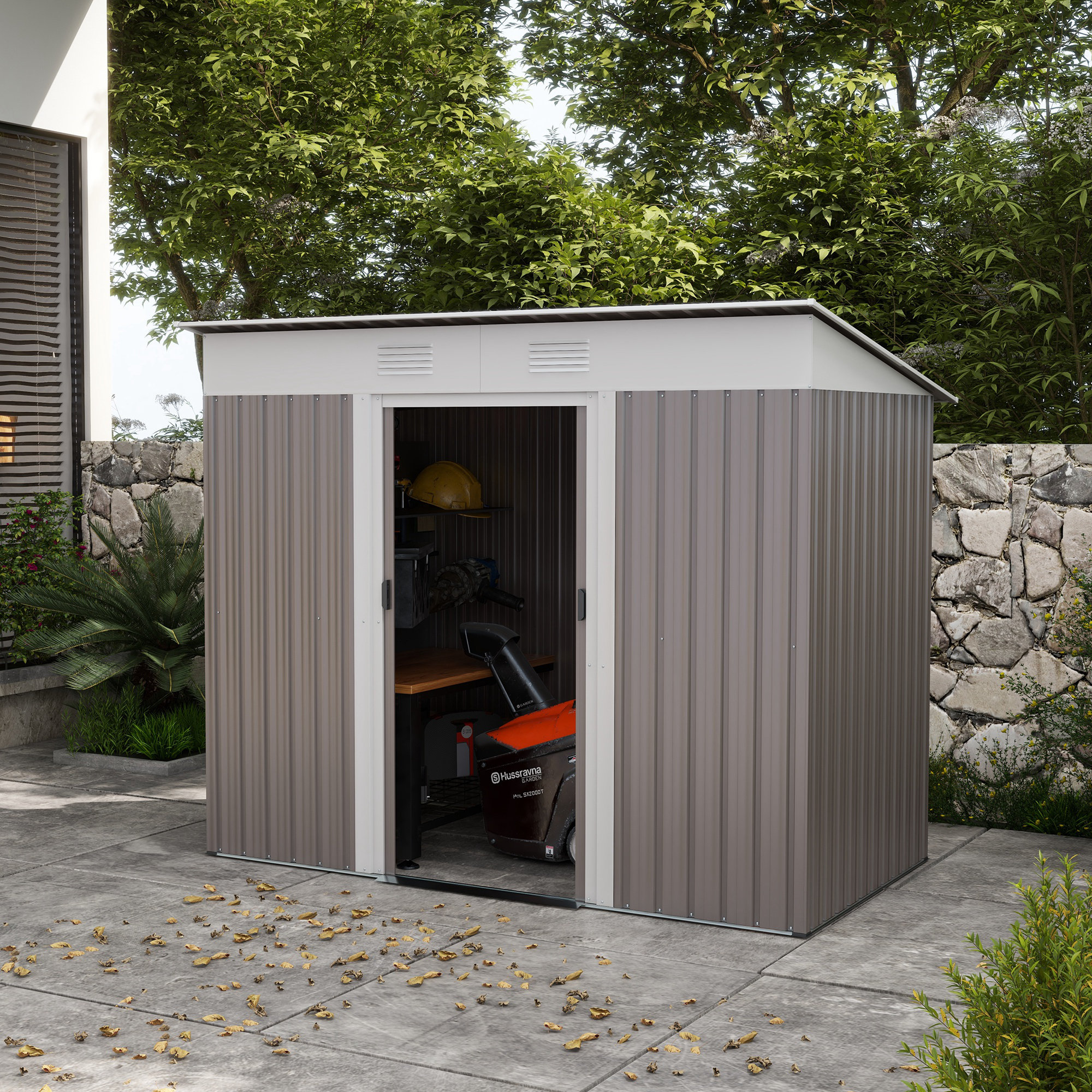 Outsunny 7 ft. 2 in. W x 3 ft. 7 in. D Metal Lean-to Storage Shed ...