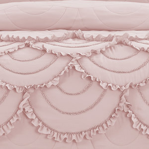 DESIGN STUDIO Scallop Ruffle Blush Pink Garment Washed Soft Solid Quilt ...