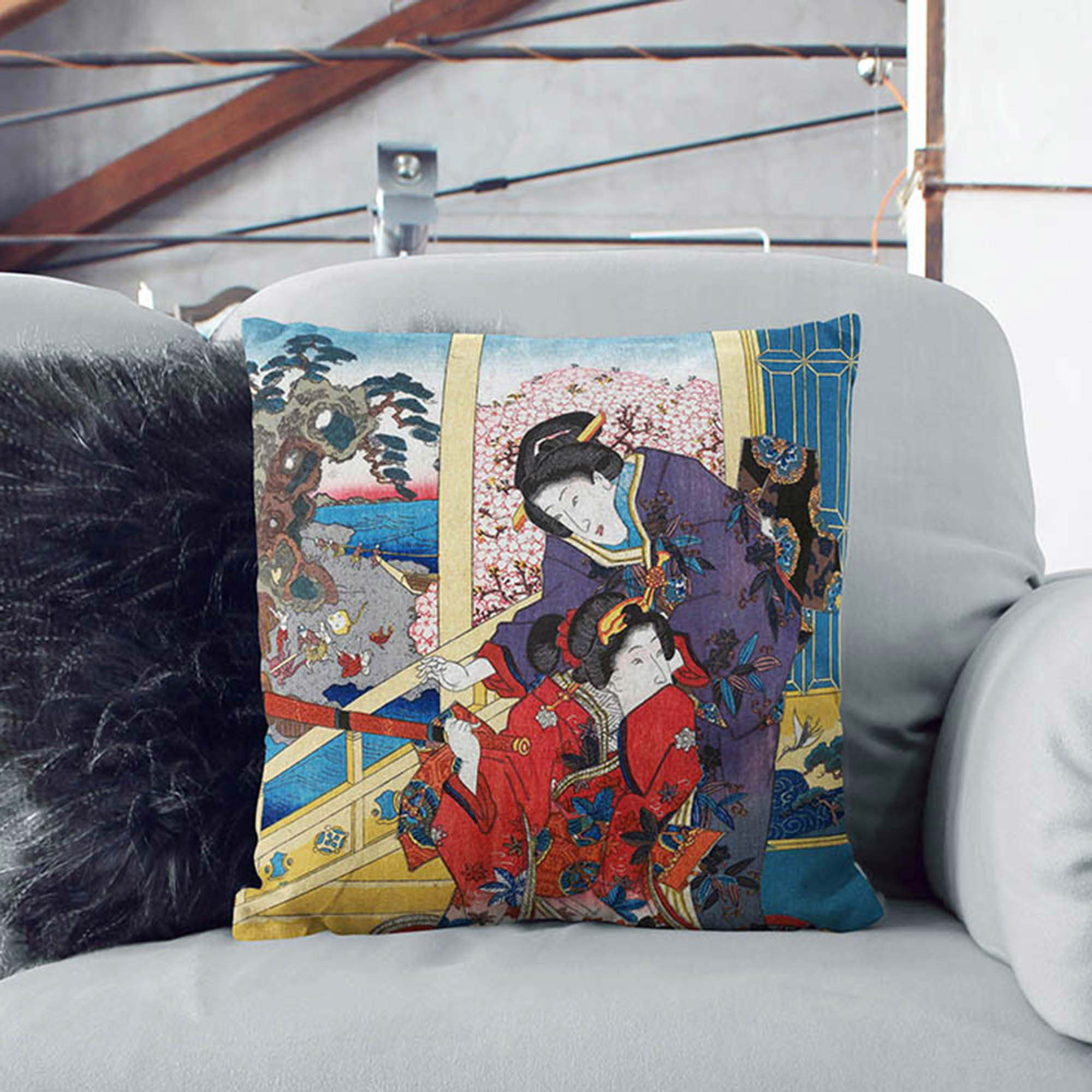 East Urban Home The Flower of Akashi by Utagawa Kuniteru Cushion with ...