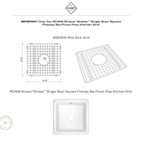 Shaws Shaker Wire Sink Grid For RC1818 Bar/Food Prep Kitchen Sink | Wayfair