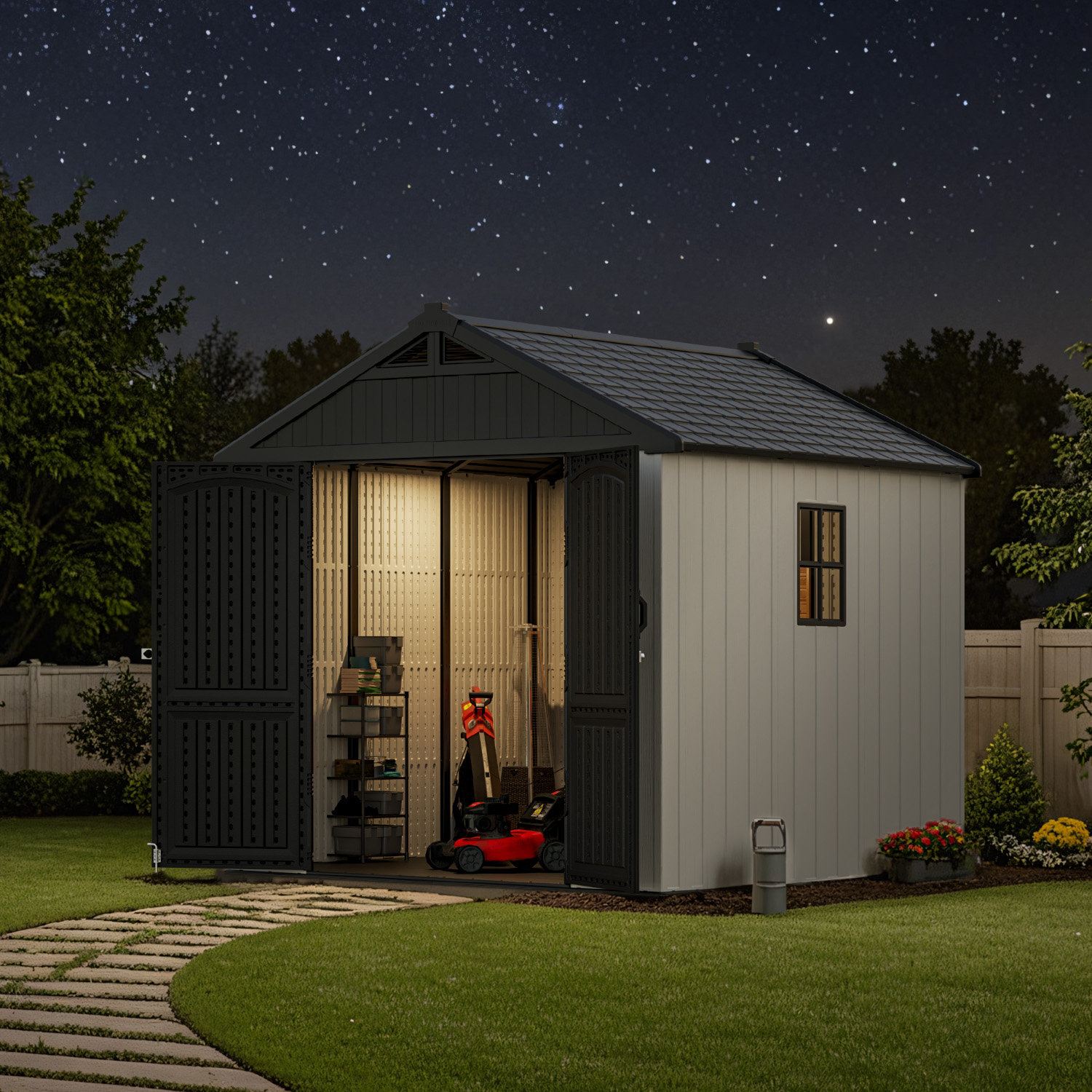 Patiowell Beige Resin Storage Shed With Led Light | Wayfair