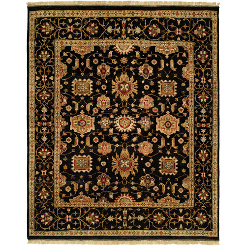Wildon Home® Oriental Hand Knotted Black/Orange Area Rug | Wayfair