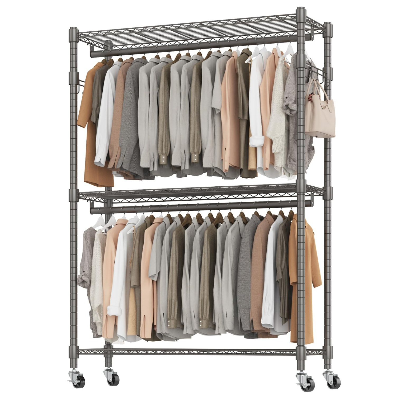 17 Stories Heavy Duty Garment Rack On Wheels, Rolling Clothes Racks For ...