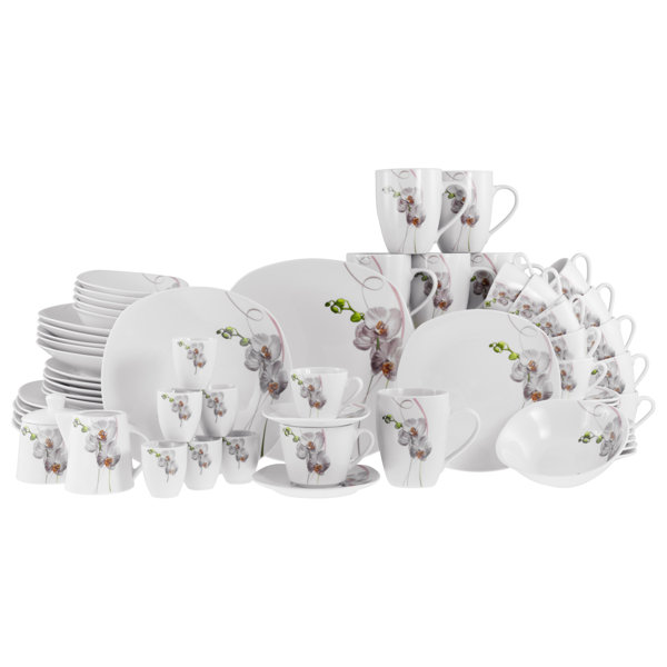 Creatable Square 62 Piece Porcelain Dinnerware Set - Service for 6 ...