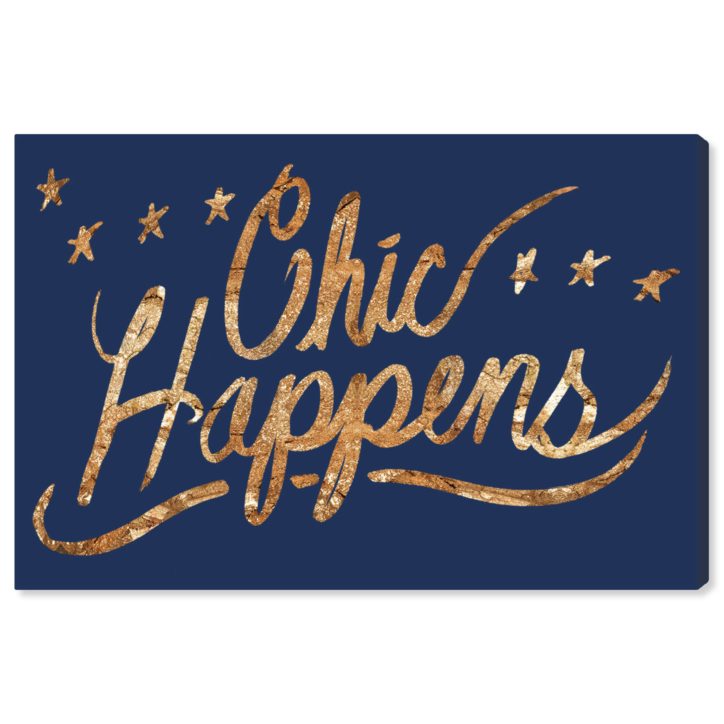 Oliver Gal Chic Happens Navy Gold - Textual Art Print | Wayfair