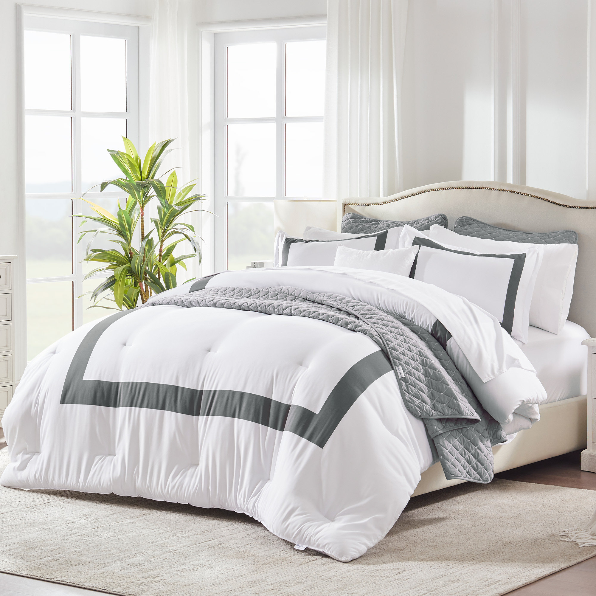 Sleep Zone Classic Solid Border Bedding Set & Reviews | Wayfair