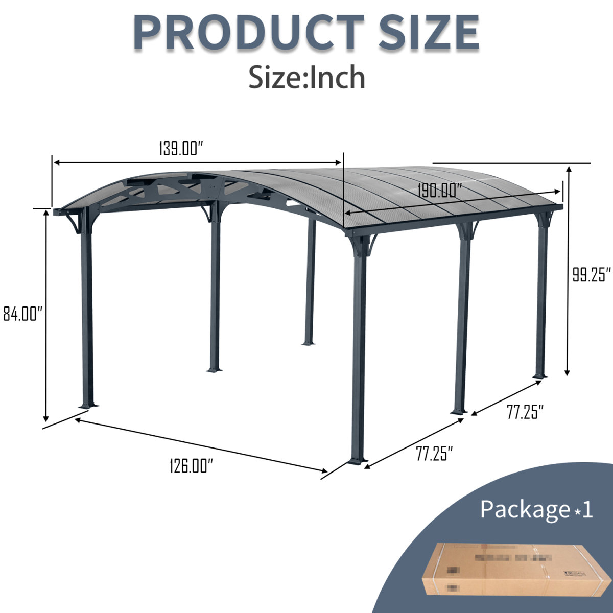 Lipoton Outdoor Carport, 12 FT * 16 FT* 8 FT Arch Carport With Aluminum ...