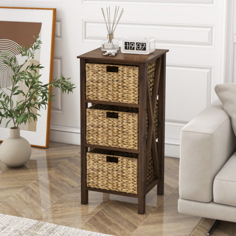 Dovecove 4-Tier Nightstand with 3 Seagrass Baskets Narrow X-Design ...